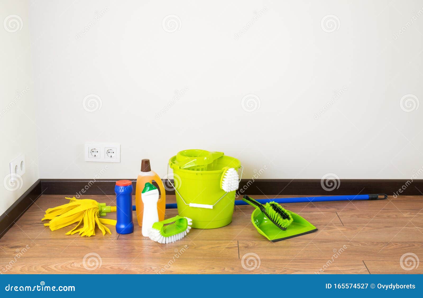 House Cleaning - Cleaning Accessories on Floor Room Stock Image - Image ...