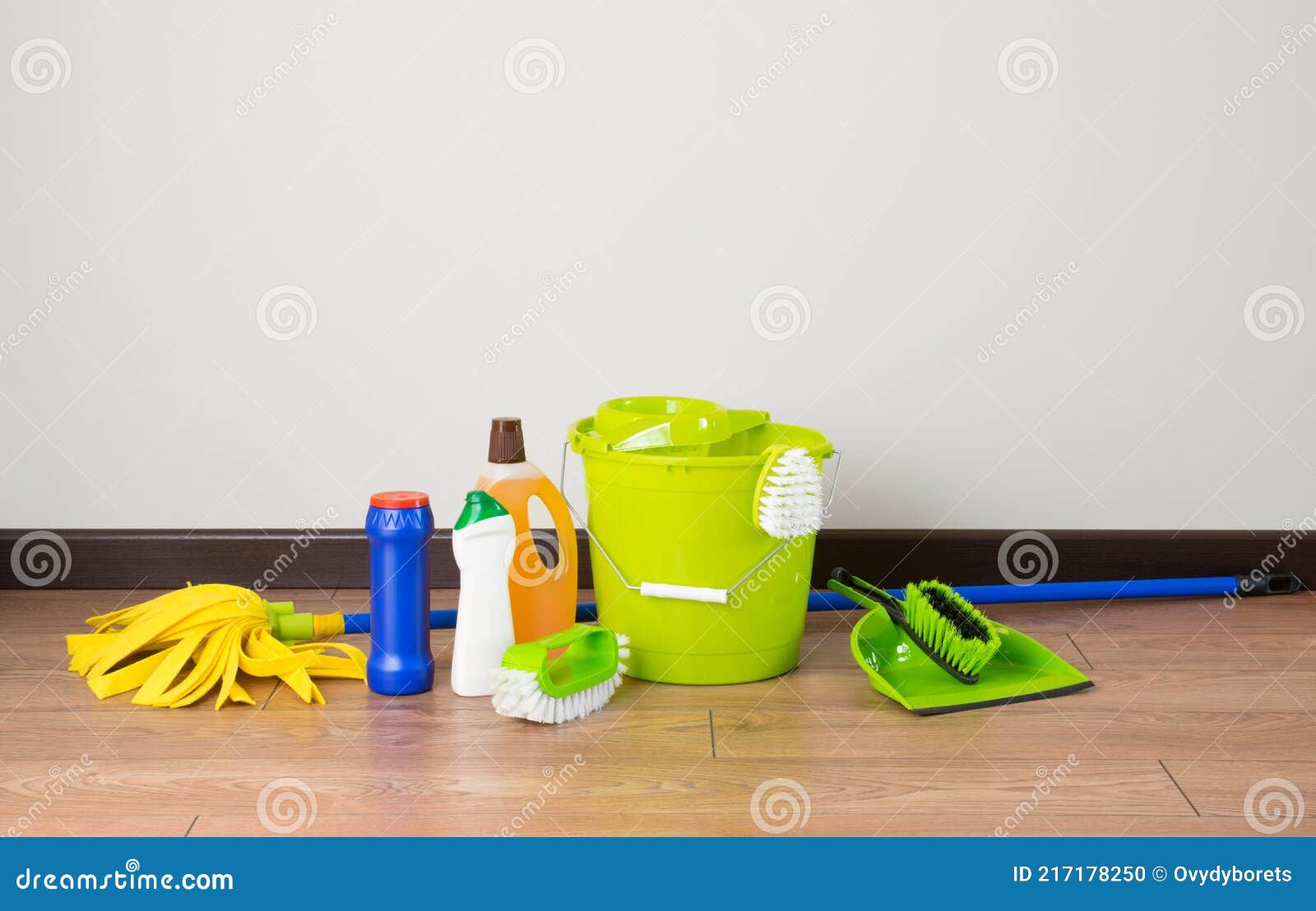 House Cleaning - Cleaning Accessories on Floor Room Stock Photo - Image ...