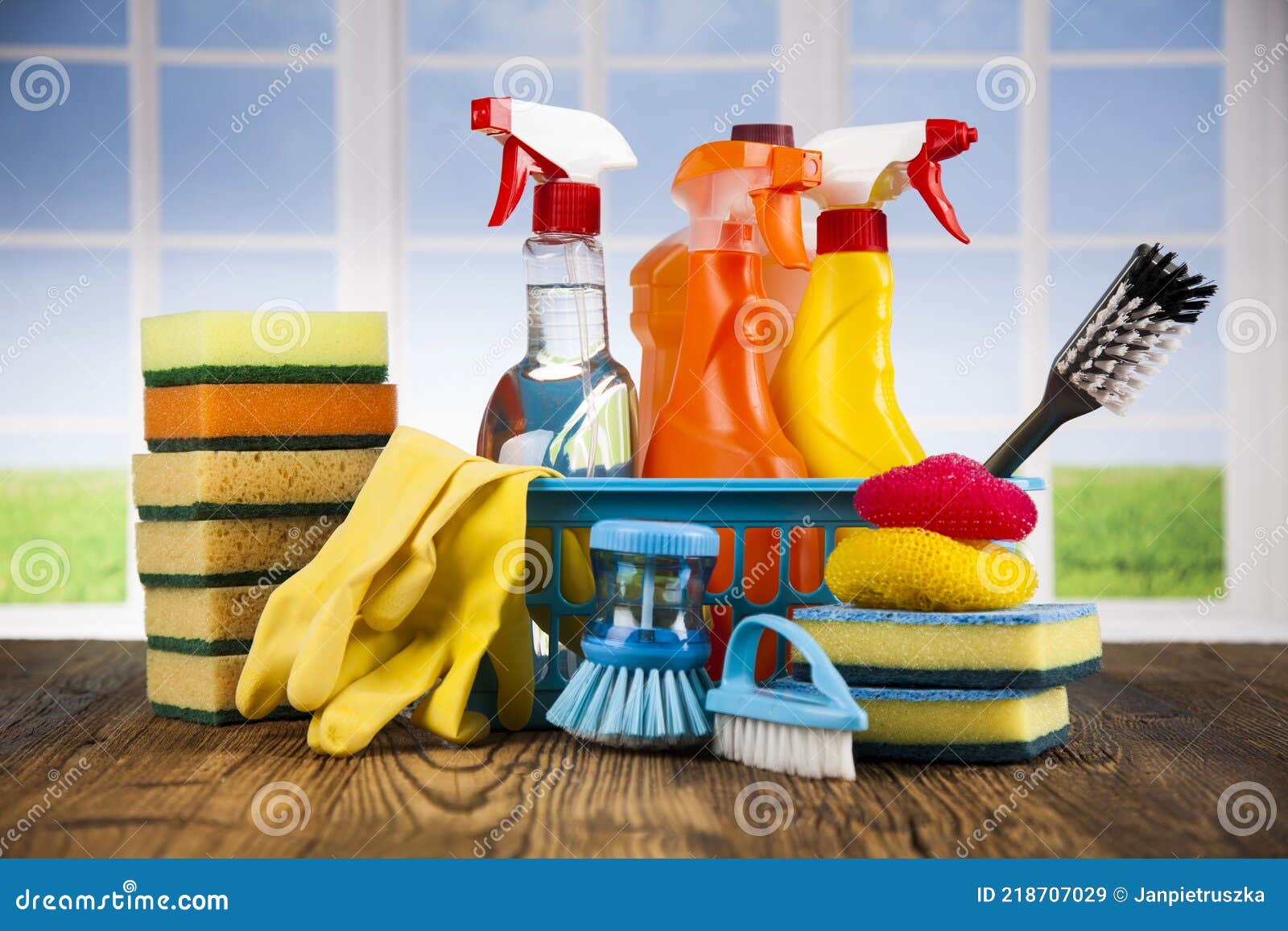 House Cleaning with Various Cleaning Tools Stock Image - Image of ...
