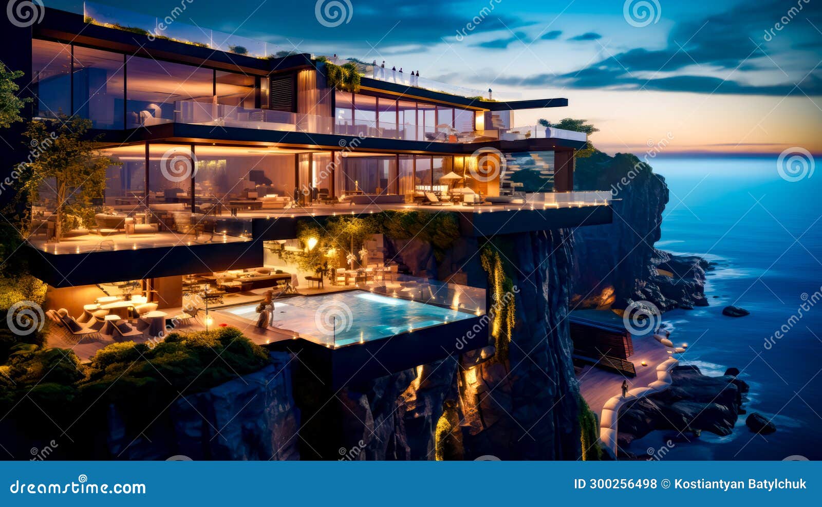 House on Cliff with Pool in the Middle of the Cliff. Generative AI ...
