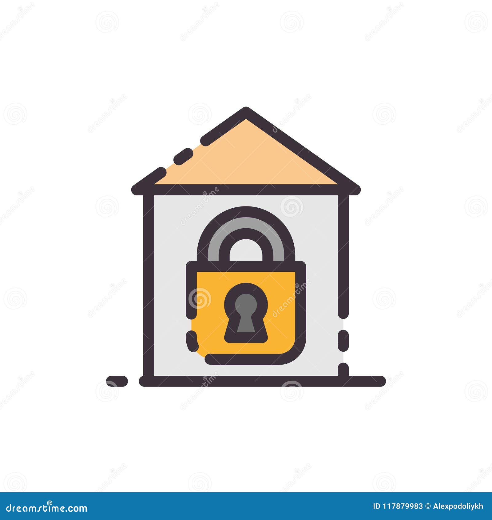 House with Closed Lock. Vector Color Icon. Stock Vector - Illustration ...