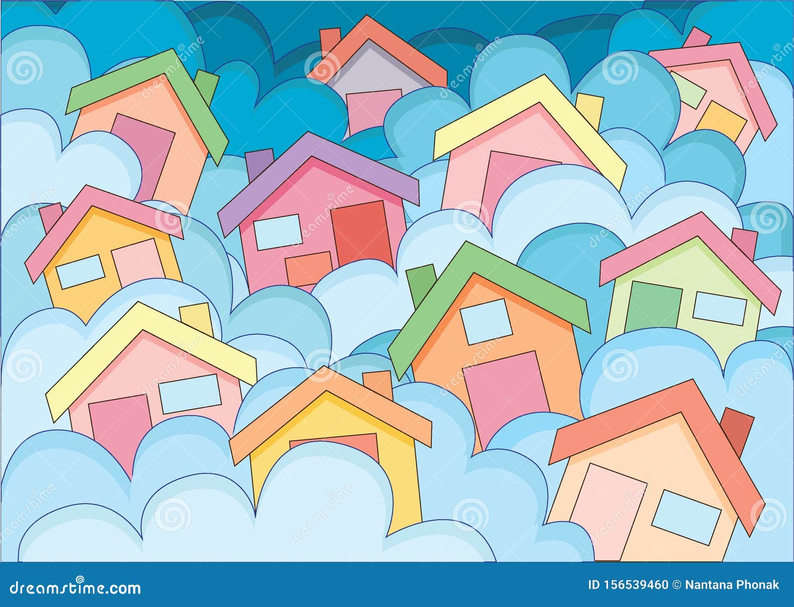 House in the Cloud Sky Background Stock Illustration - Illustration of ...