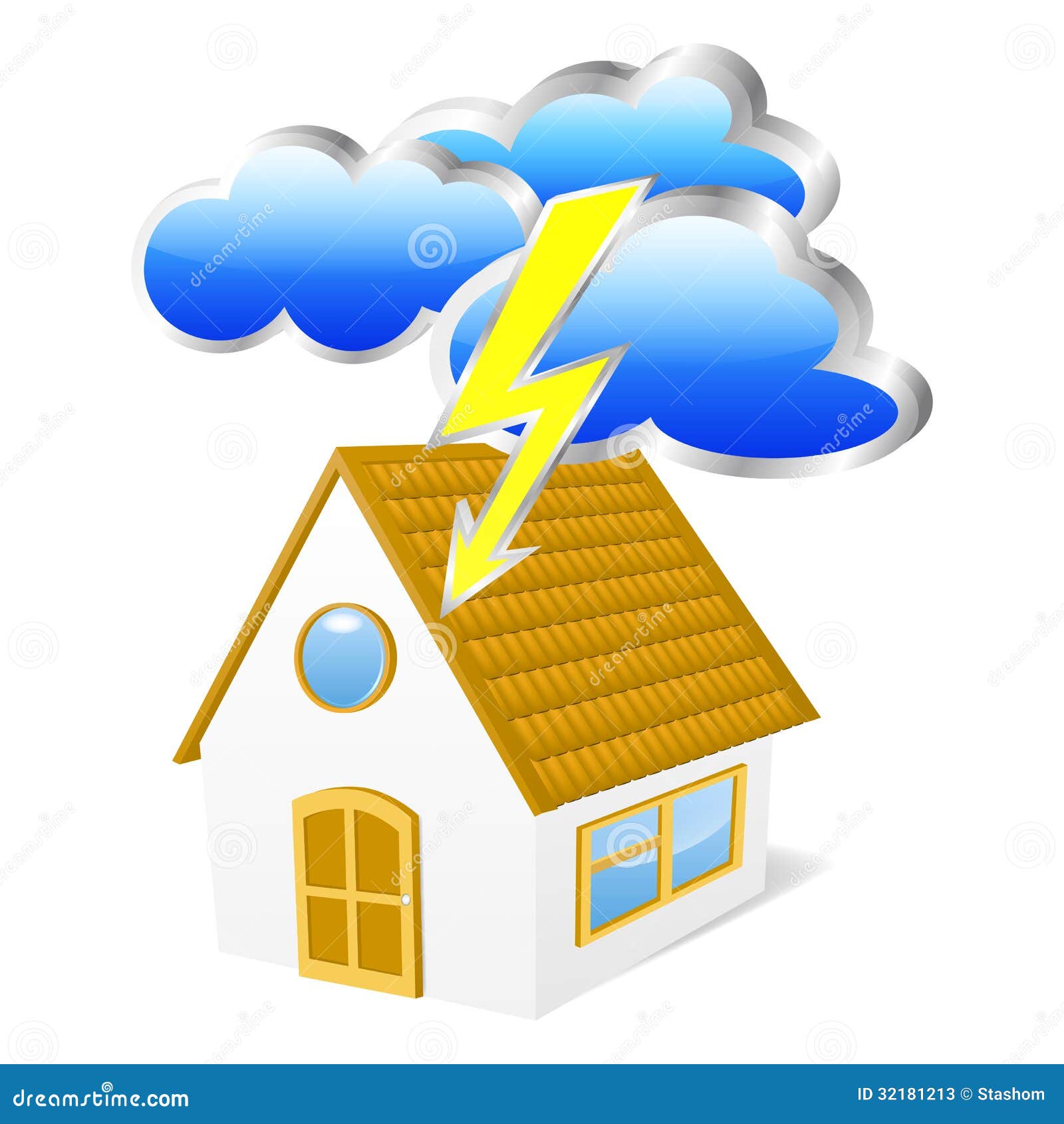House with Clouds and Lightning. Vector Illustration Stock Illustration ...