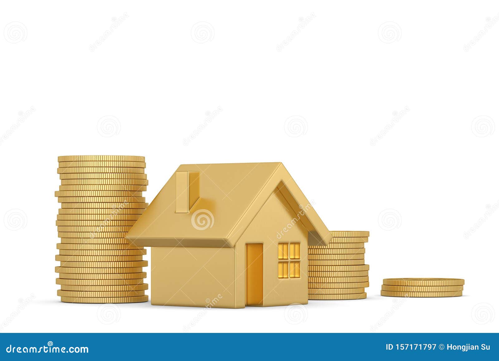 House and Coin Stack Isolated on White Background. 3D Illustration ...