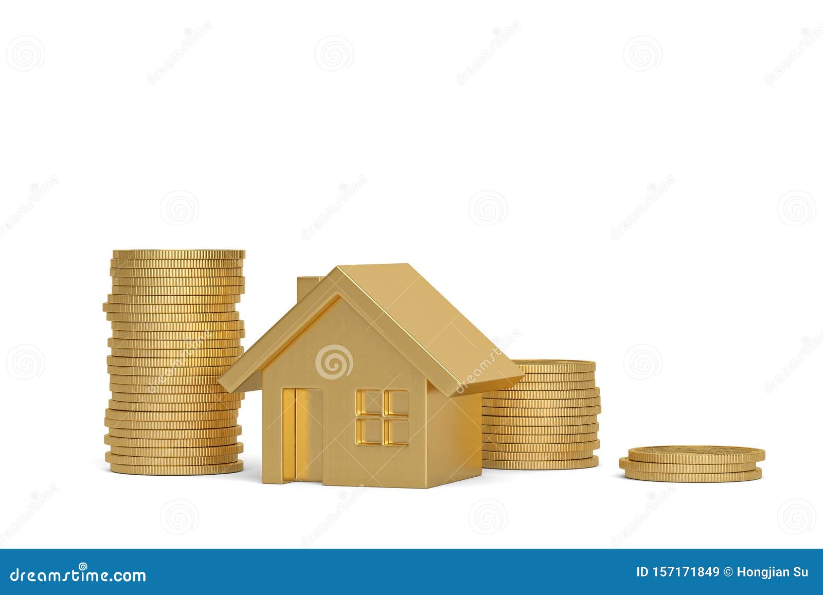 House and Coin Stack Isolated on White Background. 3D Illustration ...
