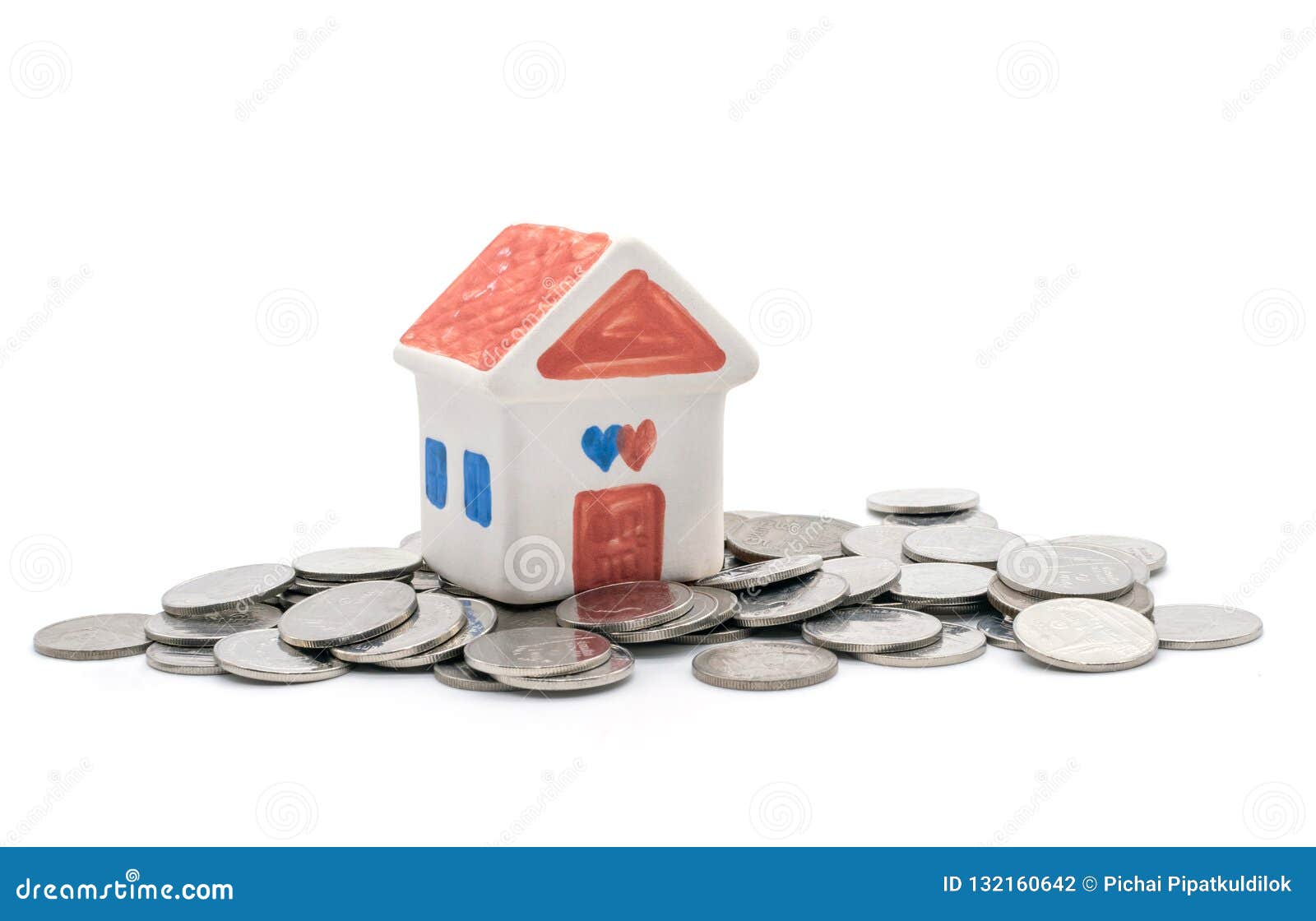 House and Coins on White Background Stock Photo - Image of future, earn ...