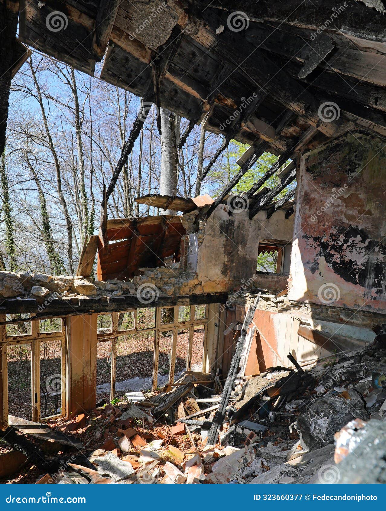 House Completely Destroyed with the Roof Collapsed after the Terrible ...