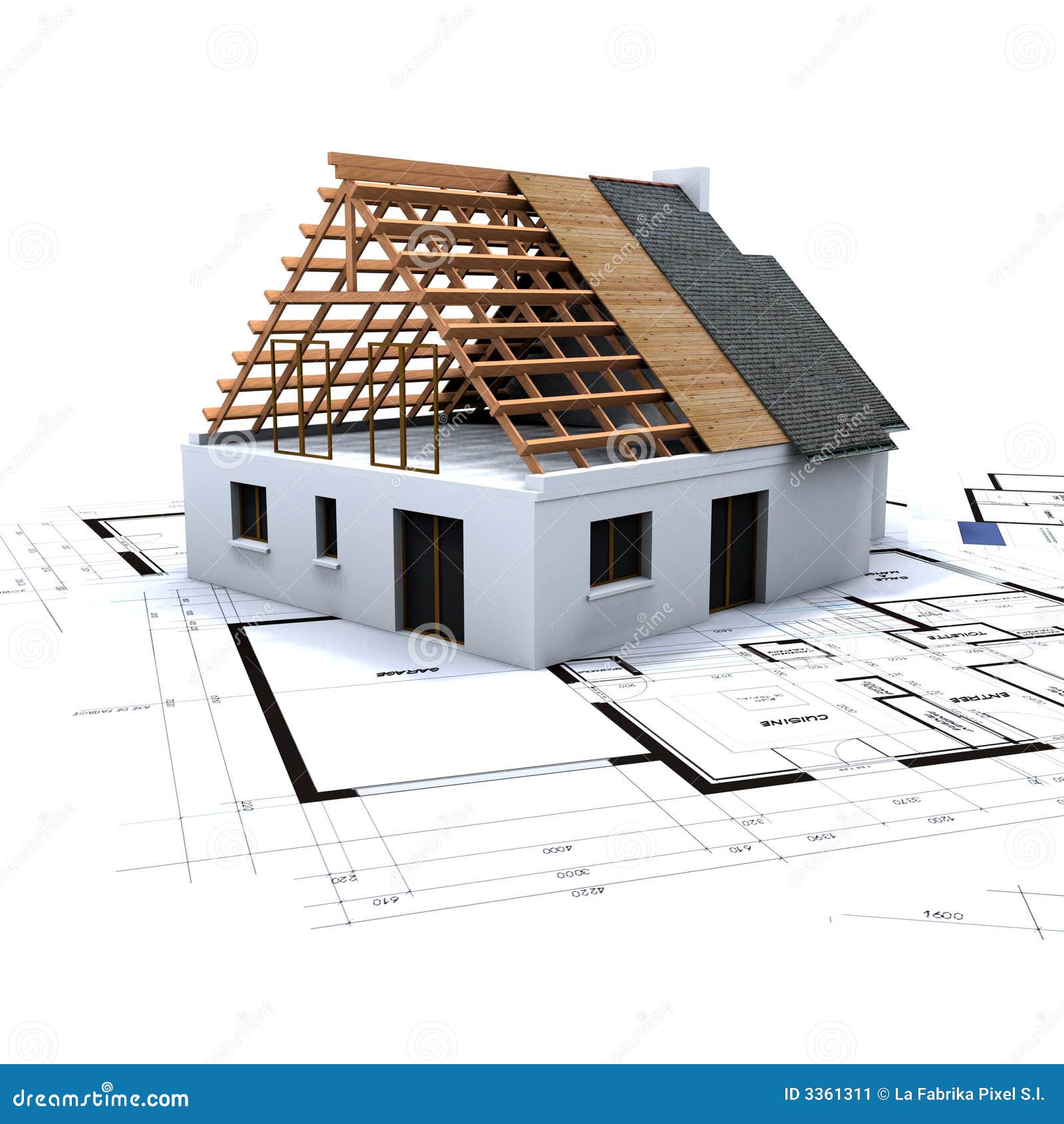 House in Construction and Blue Stock Illustration - Illustration of ...