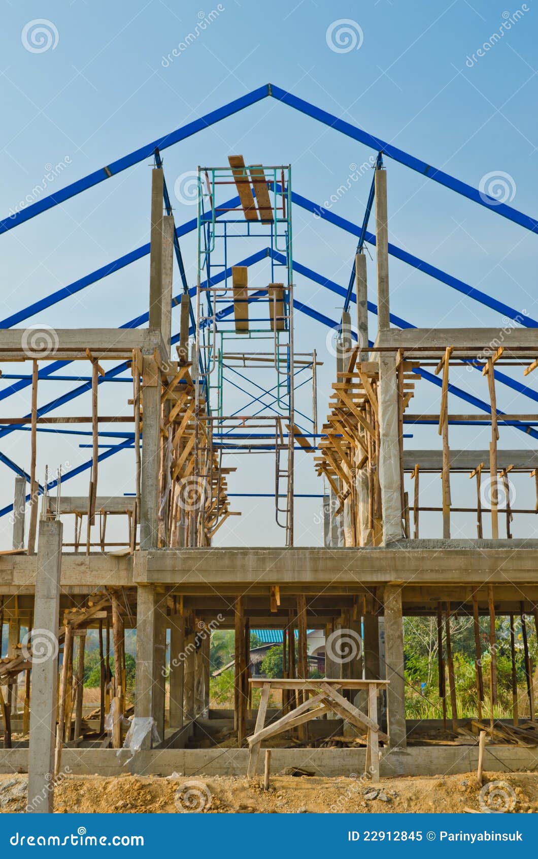 House Construction in Development Stock Image - Image of metal, wood ...