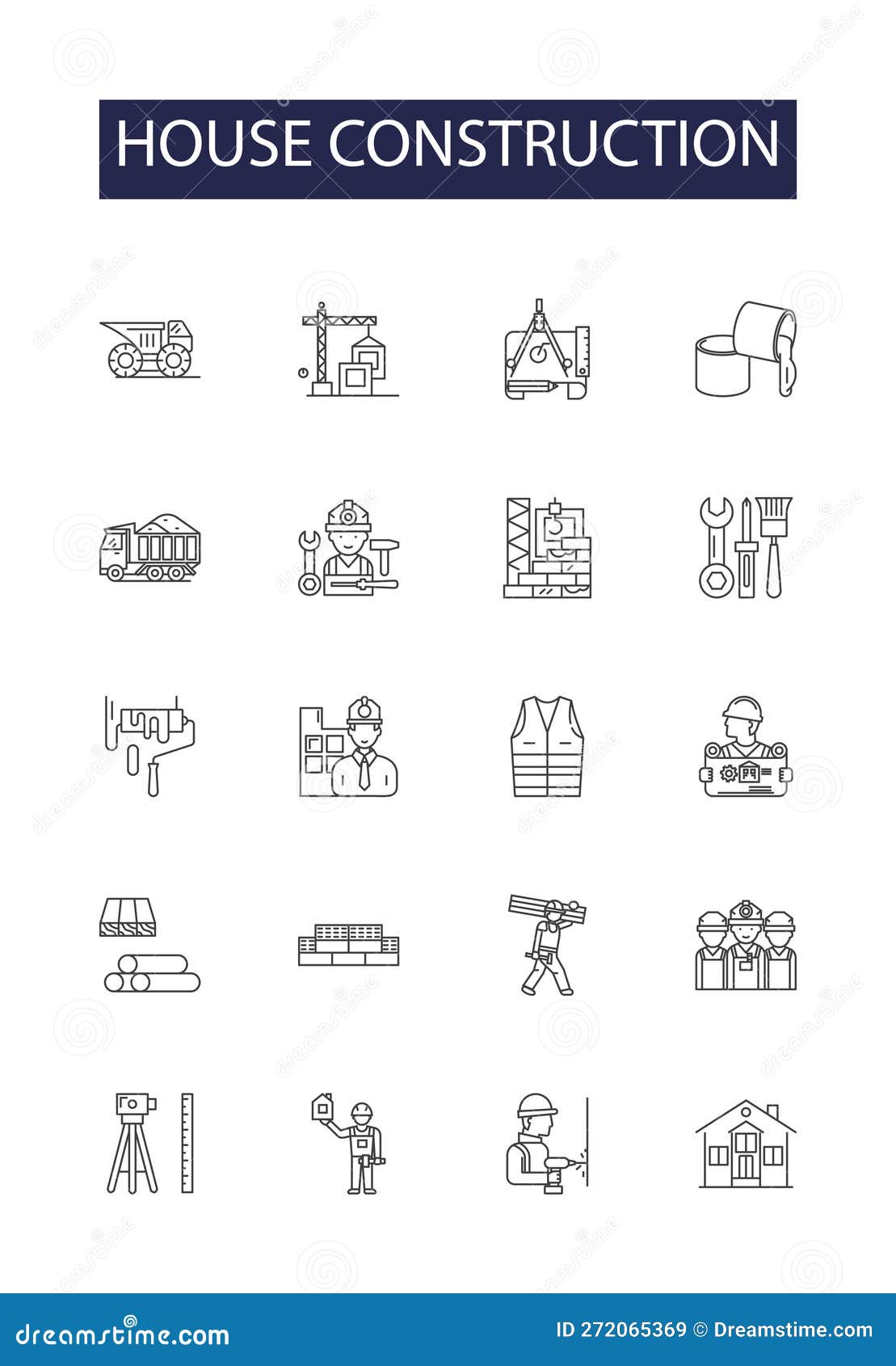 House Construction Line Vector Icons and Signs. Constructing, Erecting ...