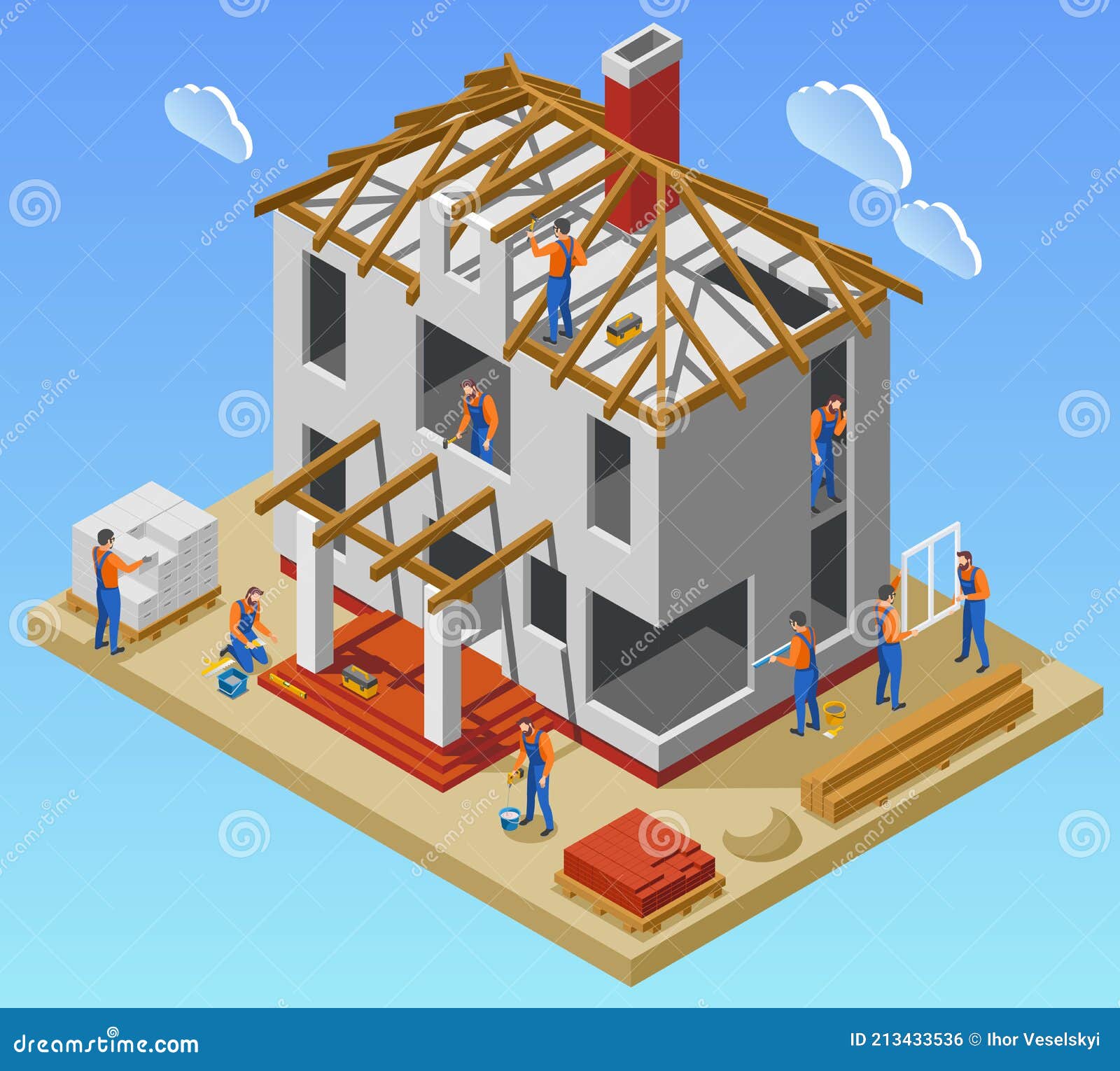 House Construction Phases Isometric Poster Stock Illustration ...