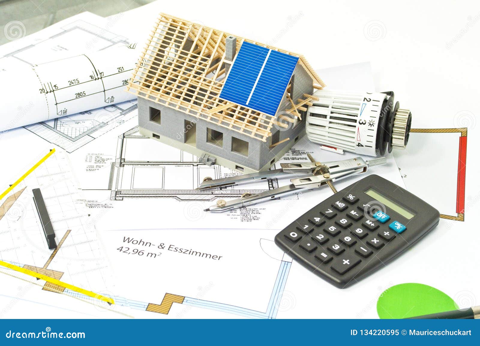 House with a Construction Plan and Solar Panel Planning Stock Image ...
