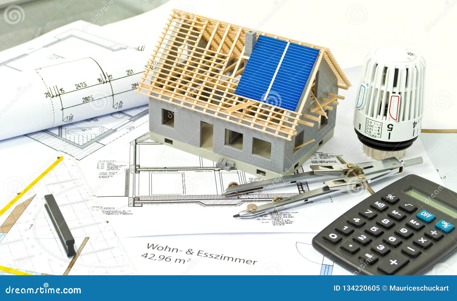 House with a Construction Plan and Solar Panel Planning Stock Image ...