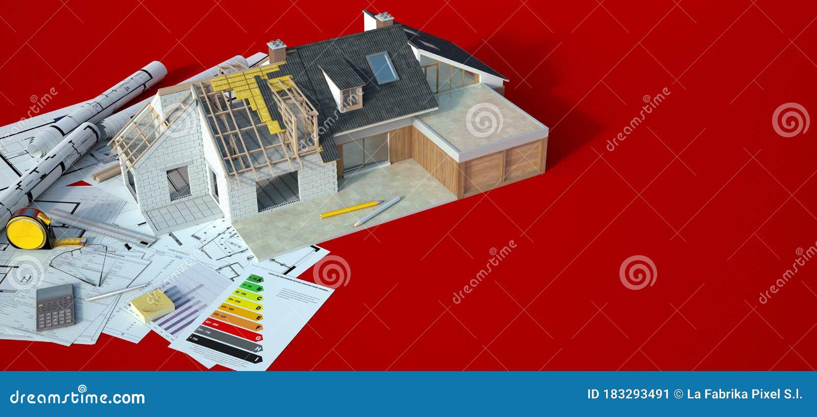 House Construction Project Red Stock Illustration - Illustration of ...