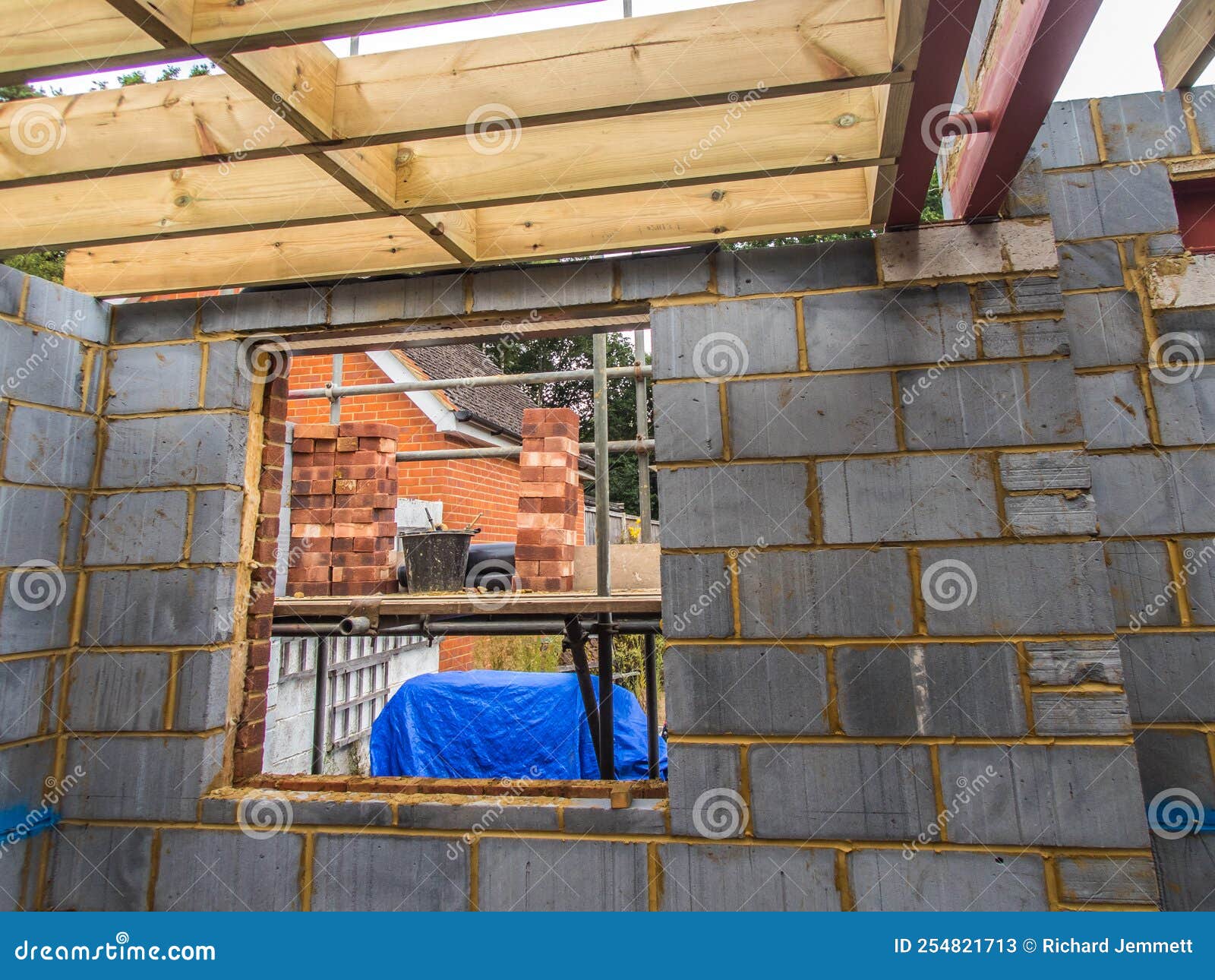 House Construction Site. with Blocks and Timber. Stock Image - Image of ...