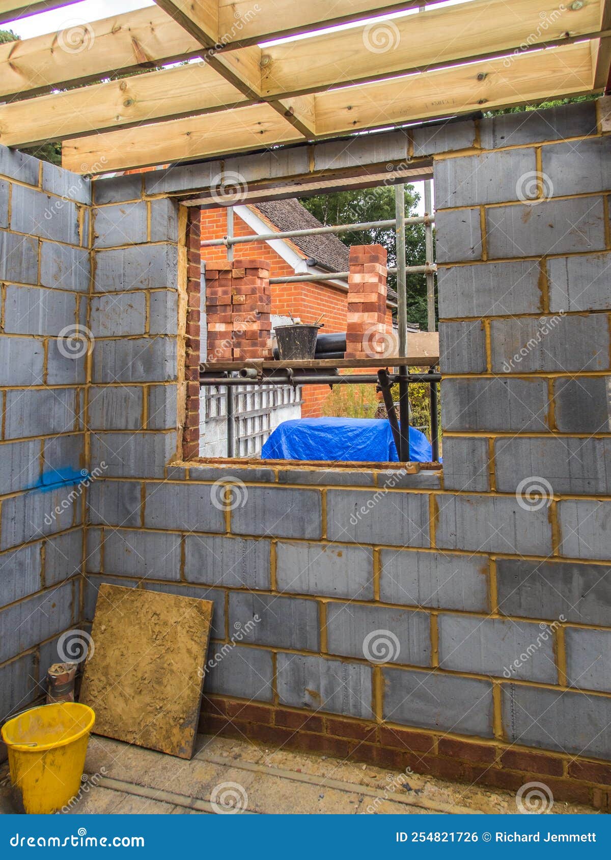 House Construction Site. with Blocks and Timber. Stock Photo - Image of ...