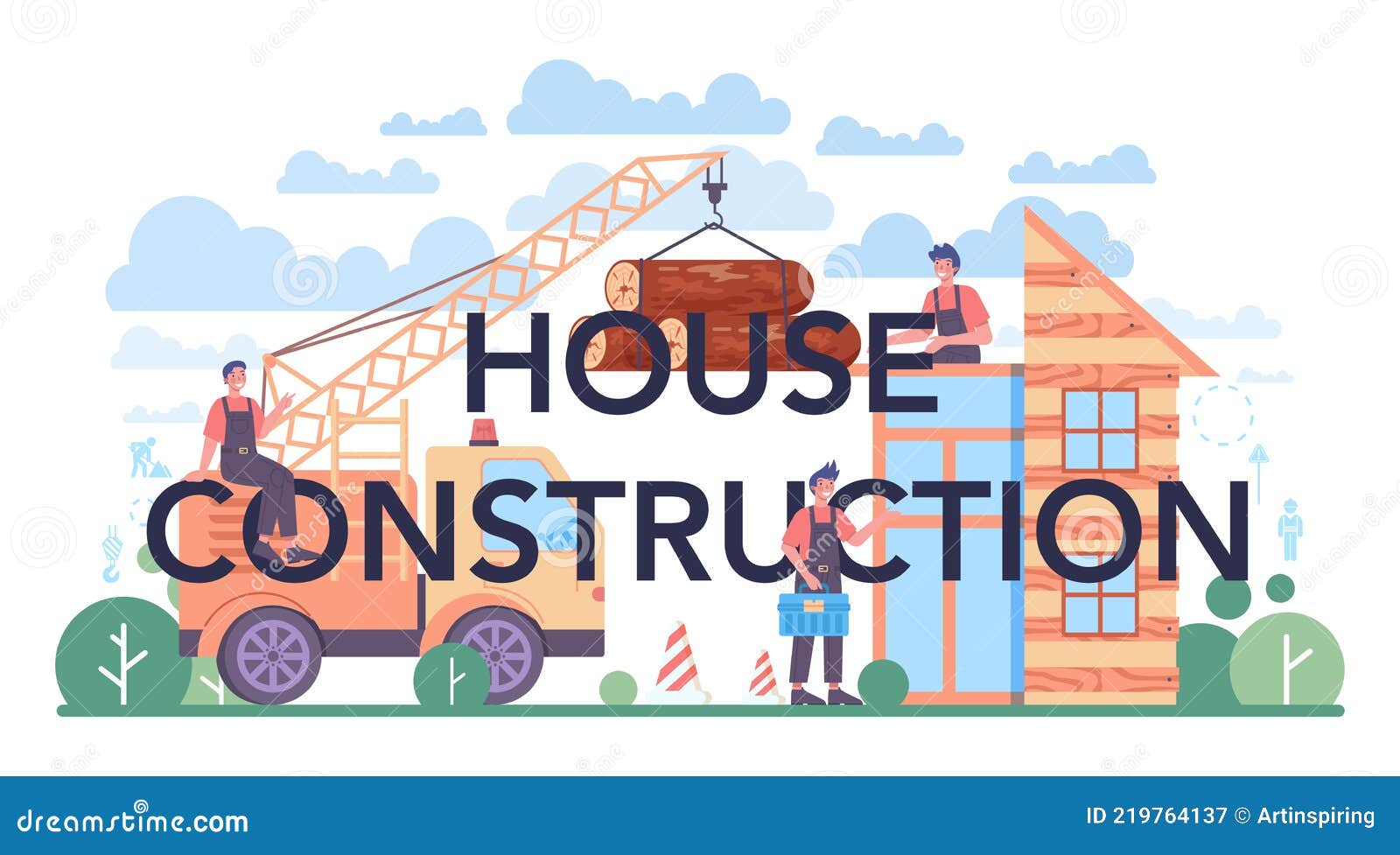 House Construction Typographic Header. Workers Building Home Stock ...