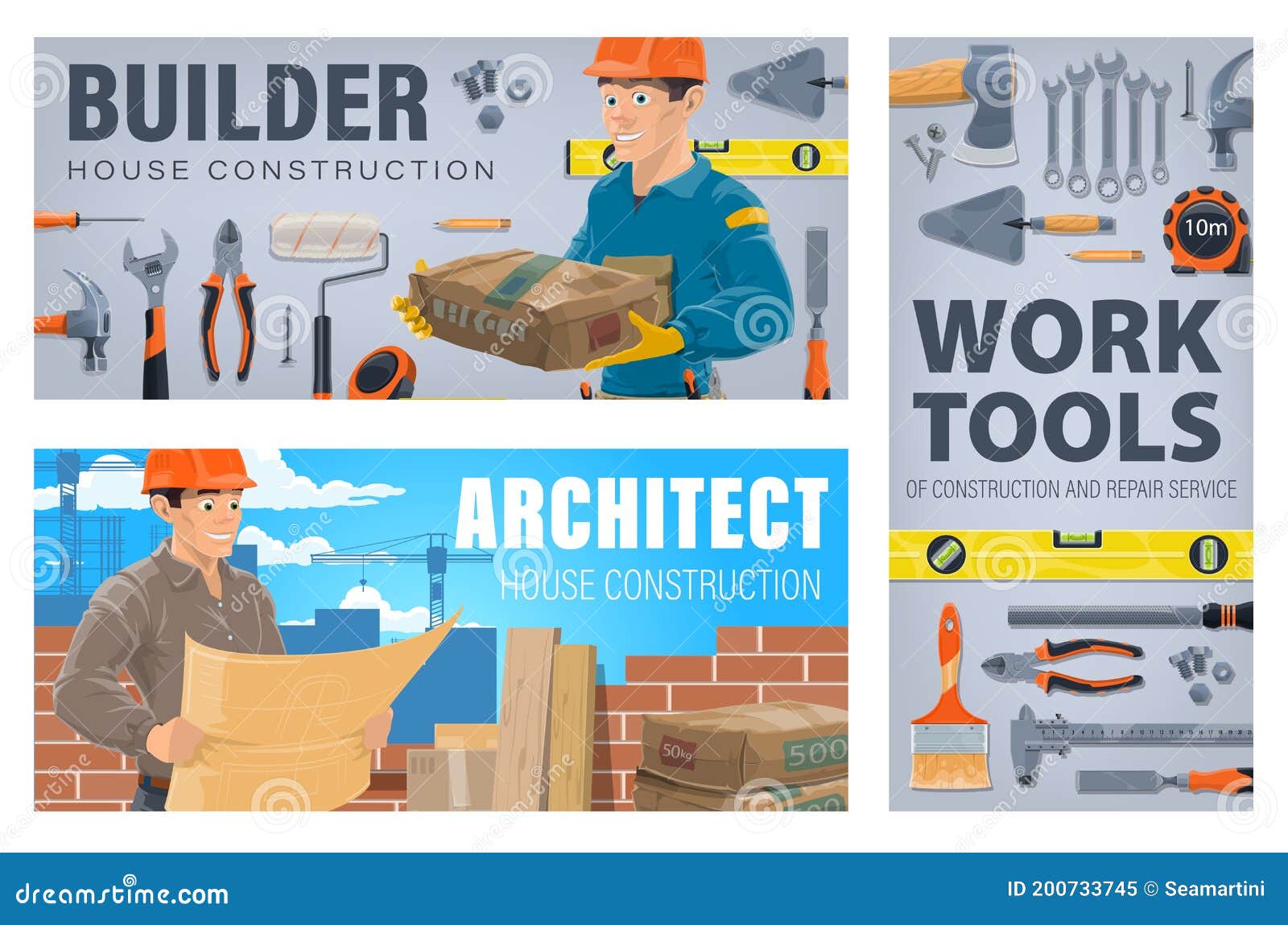 House Construction Workers and Tools Vector Banner Stock Vector ...