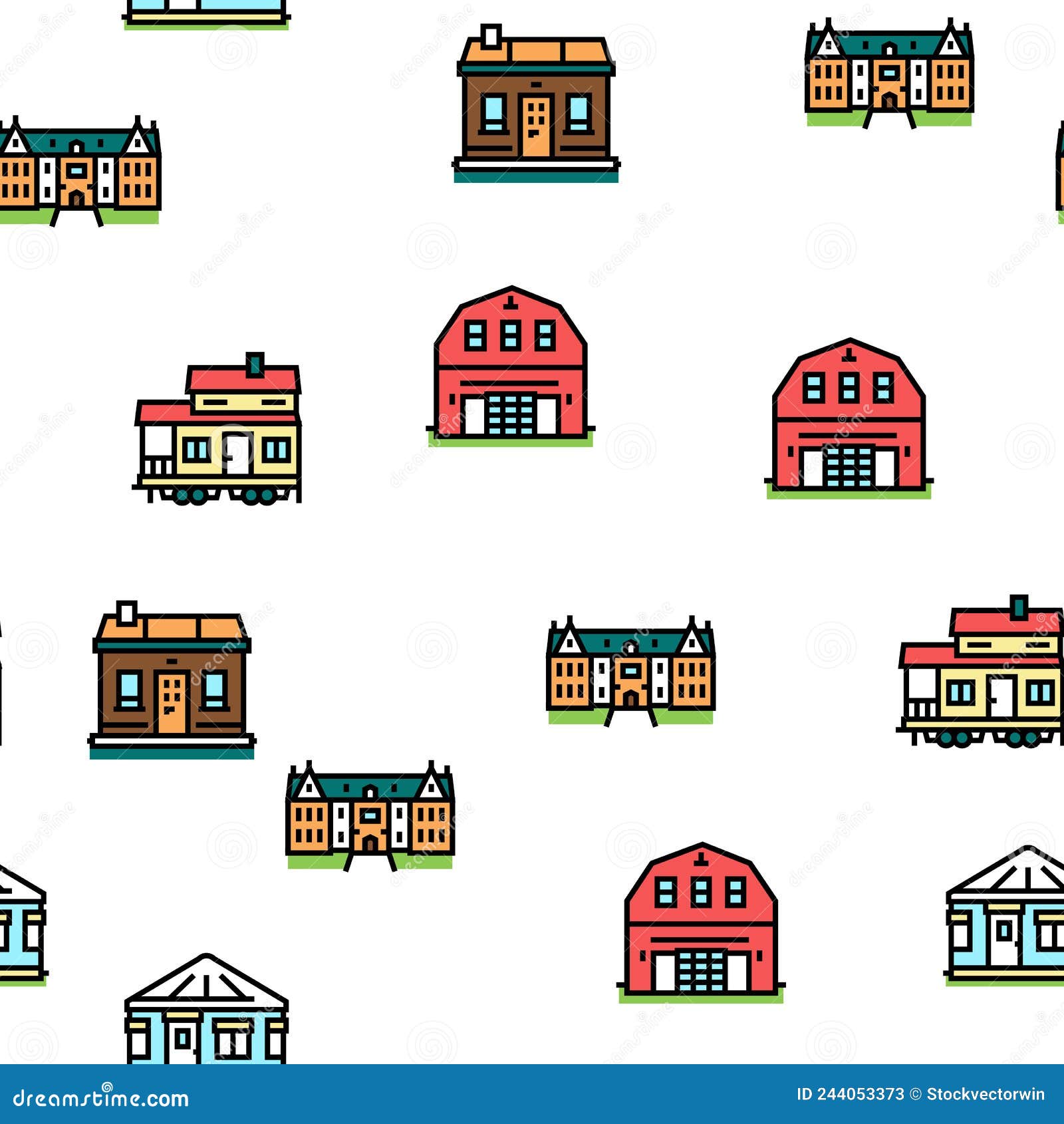 House Constructions Vector Seamless Pattern Stock Vector - Illustration ...