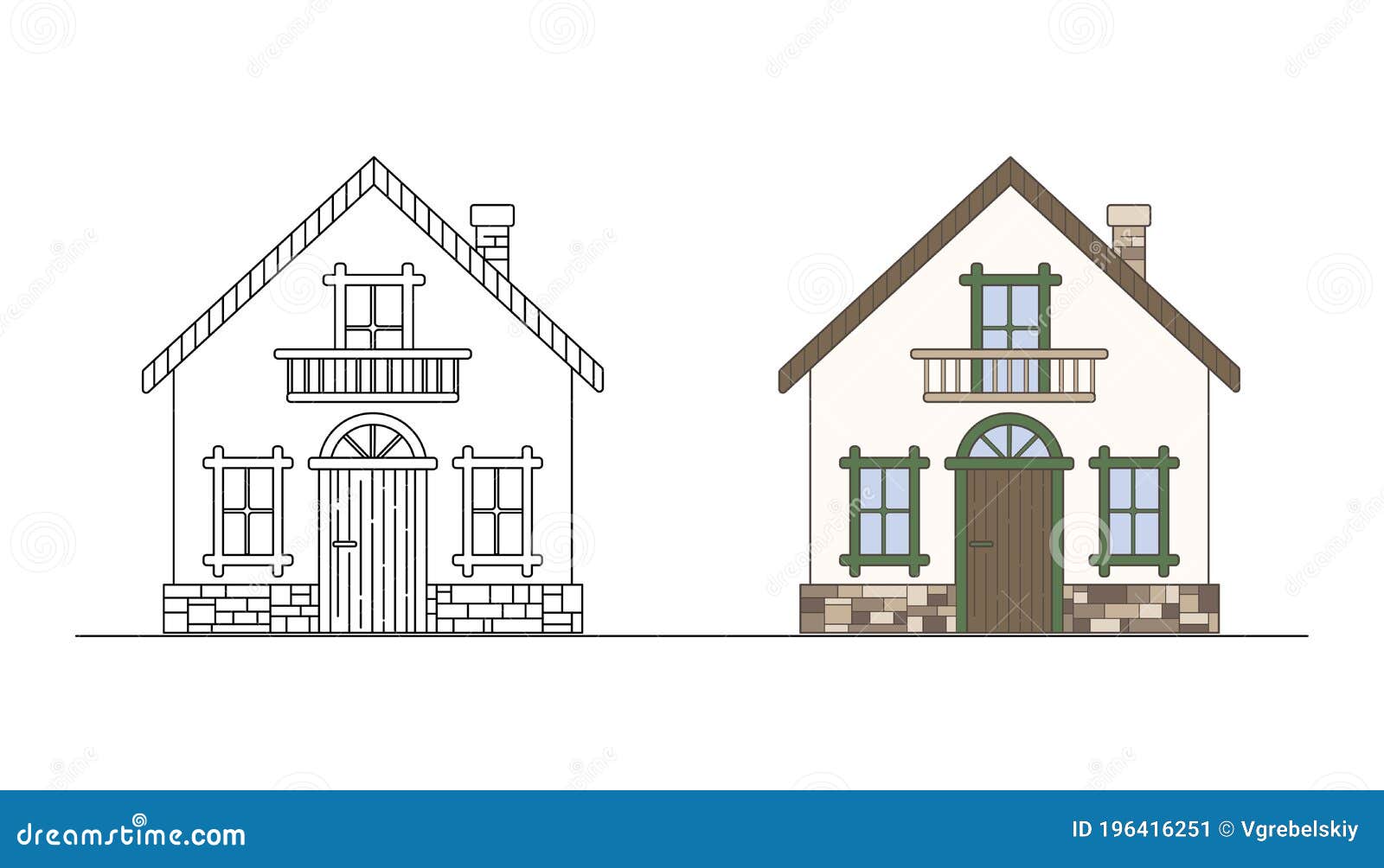 House. Contour and Color Image of a House Stock Vector - Illustration ...