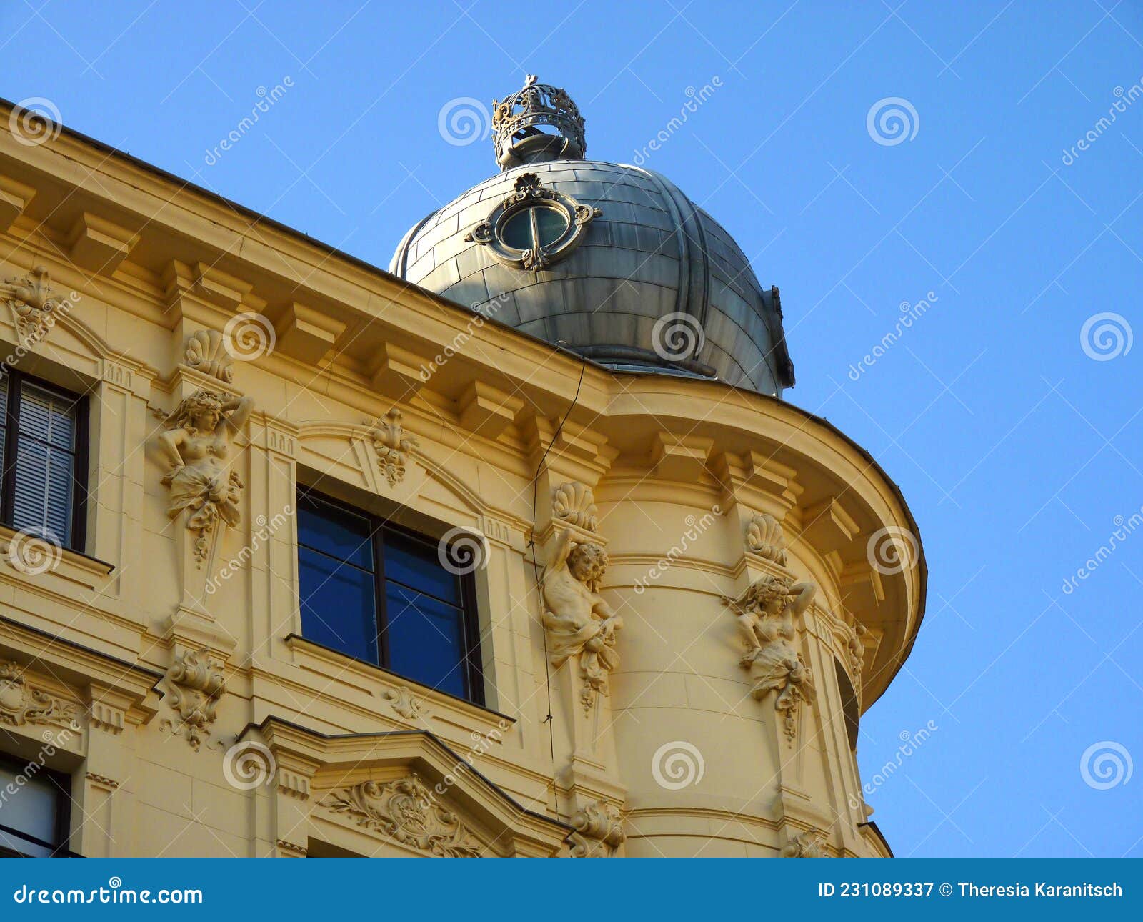 A House with a Corner Tower Stock Image - Image of tower, roof: 231089337
