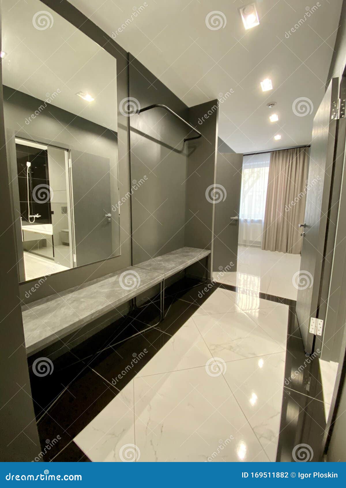 House Corridor with a Mirror Stock Photo - Image of corridor, design ...
