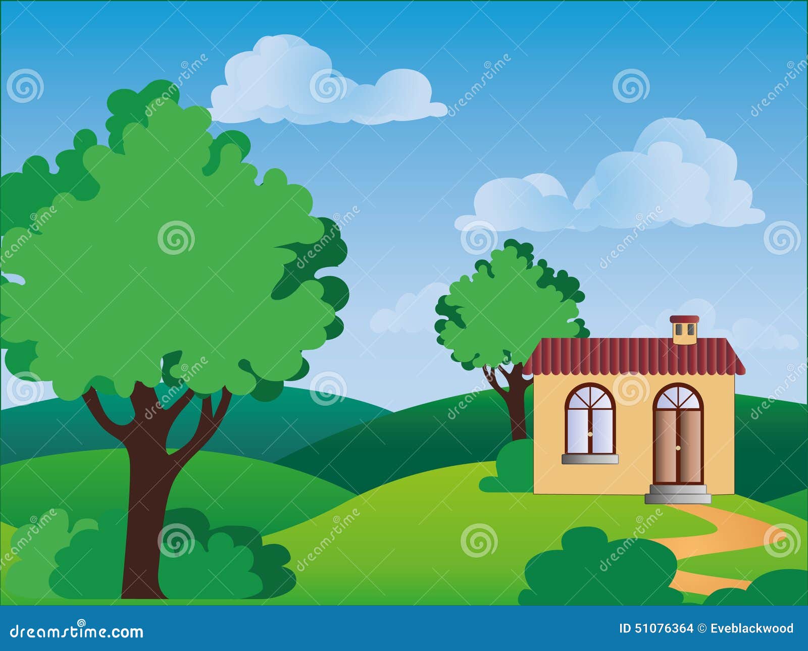 A house in the countryside stock vector. Illustration of card - 51076364