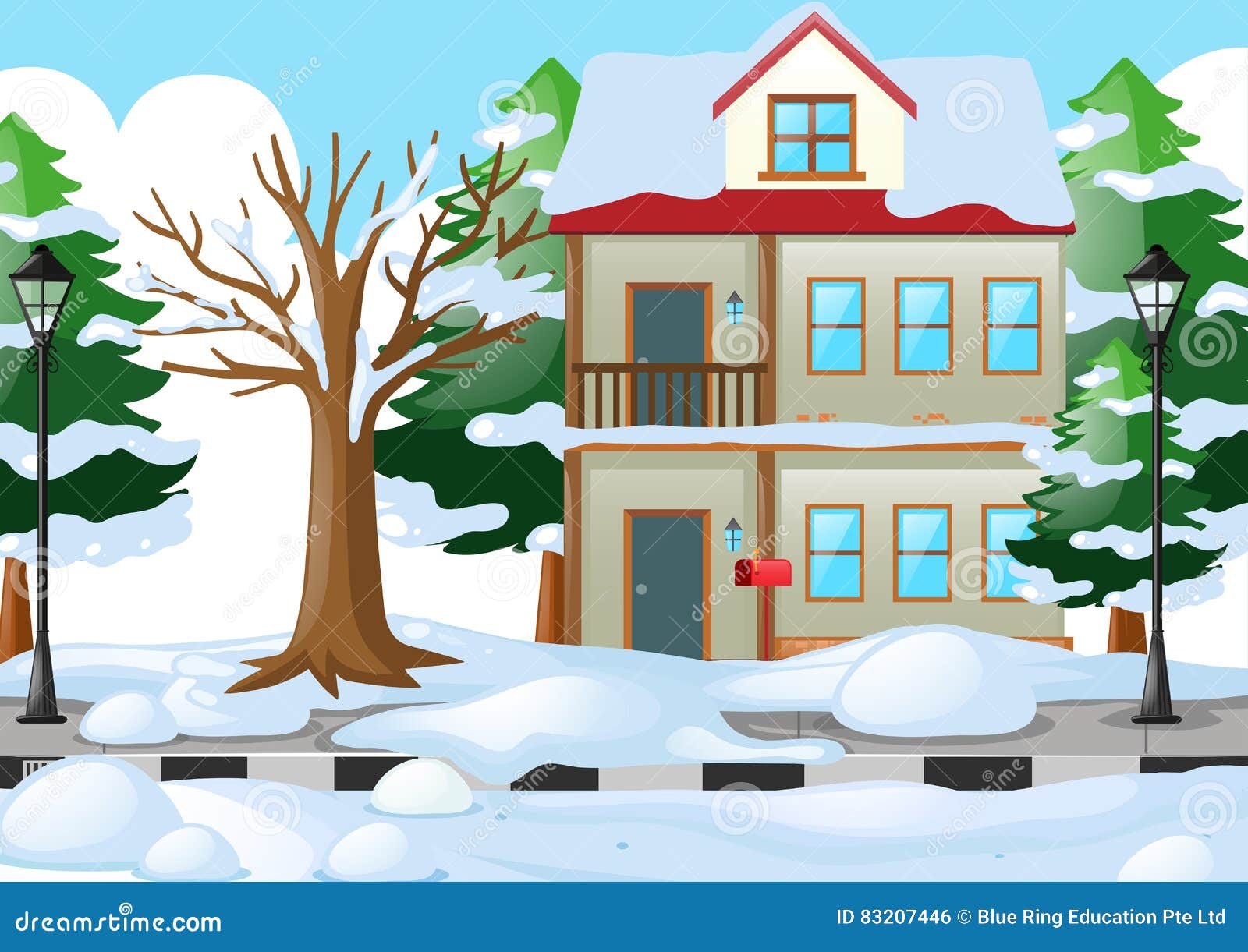 House Covered with Snow in Winter Stock Vector - Illustration of ...