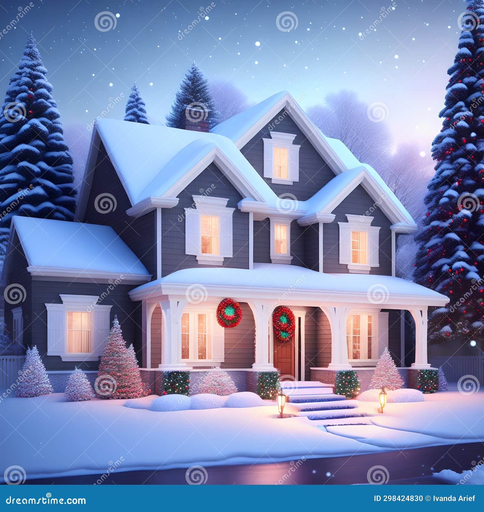 House Covered in Snow in Winter Picture Stock Illustration ...