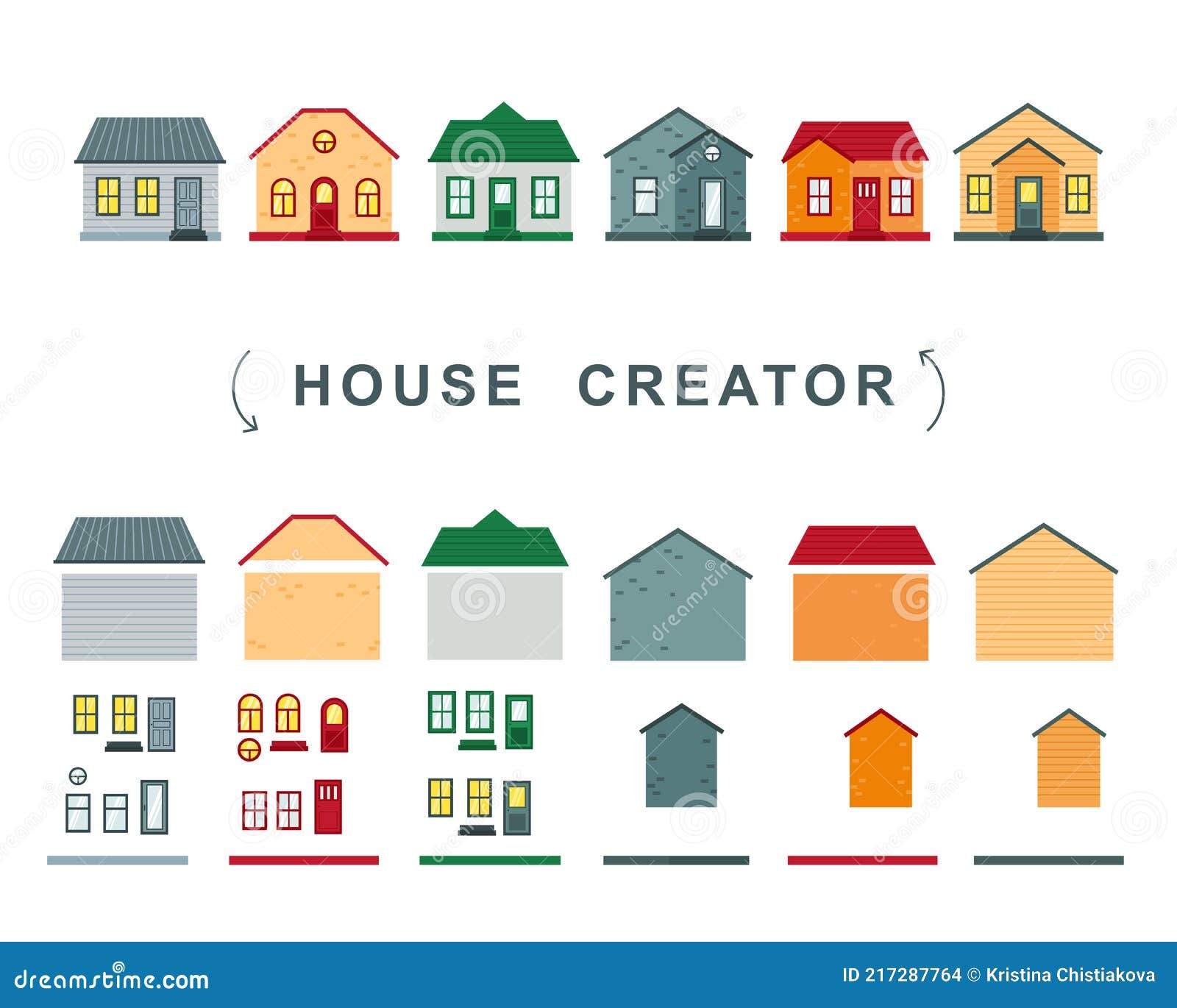 House Creator. Vector Collection of Elements Roof, Windows and Walls ...