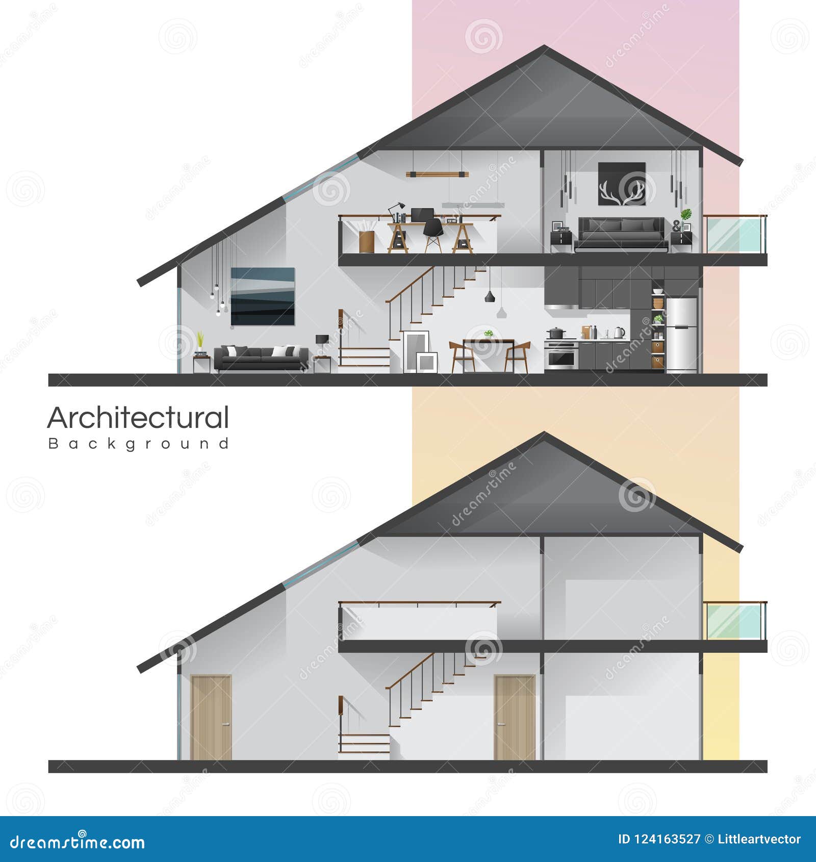 House Cross Section with Furniture and Empty House Stock Vector ...