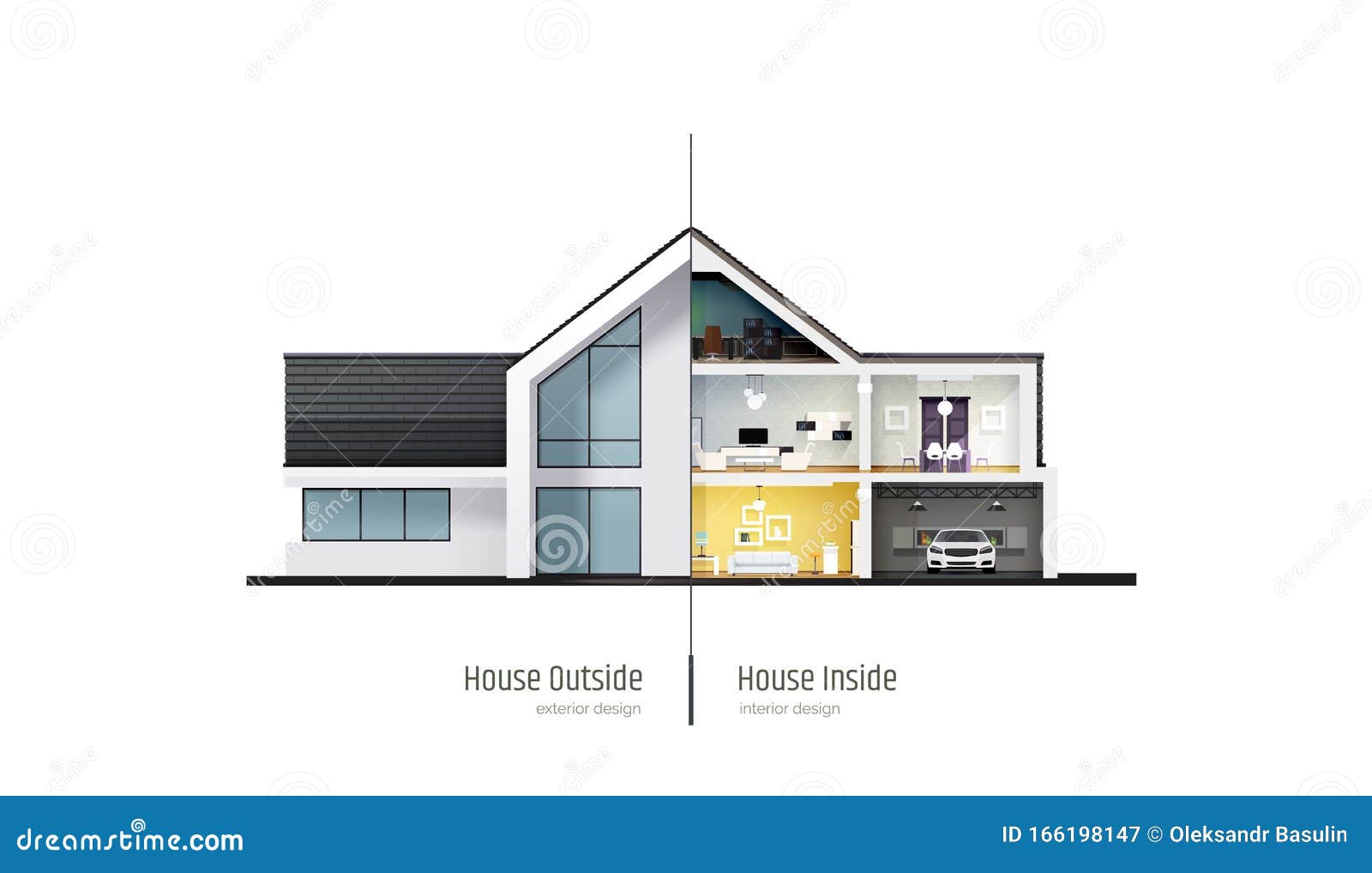 House in Cross-section. Modern House, Villa, Cottage, Townhouse with ...