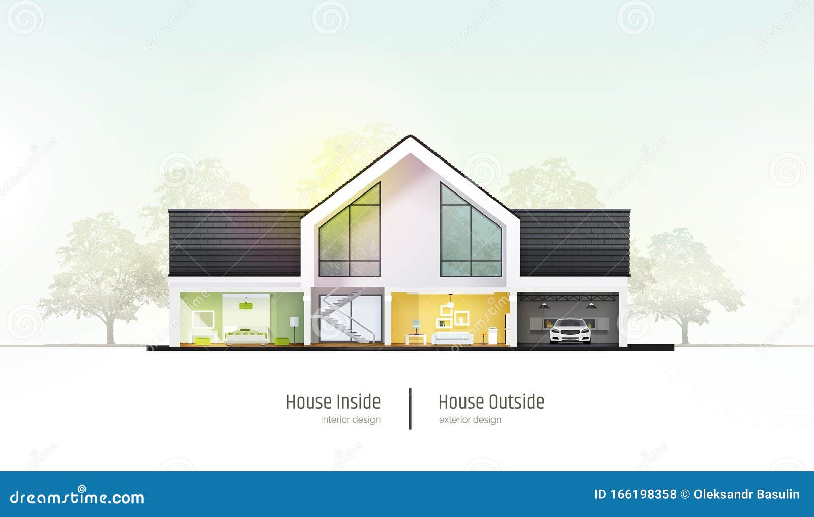 House in Cross-section. Modern House, Villa, Cottage, Townhouse with ...