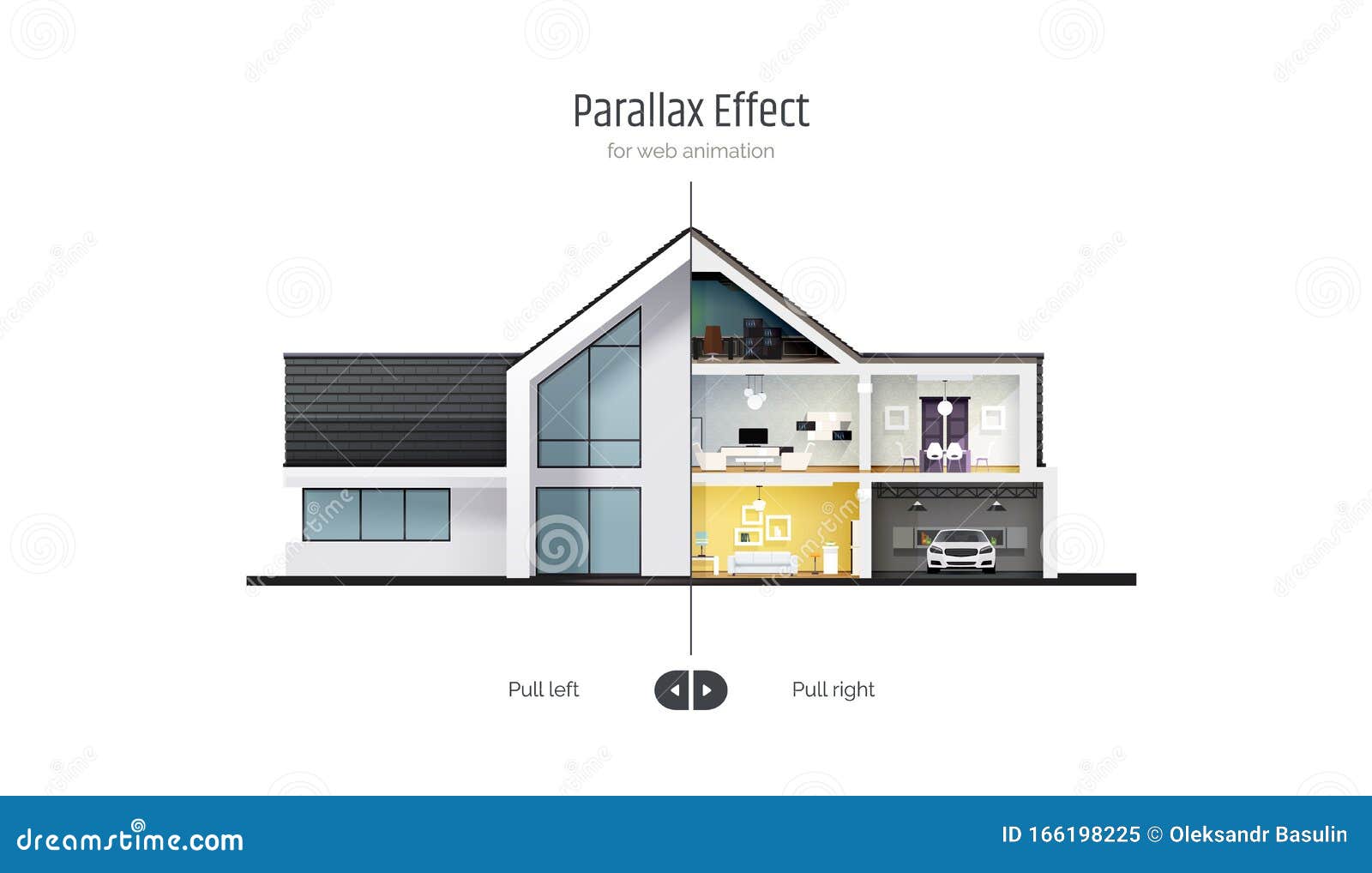 House in Cross-section. Parallax Effect for Web Animation. Outside ...