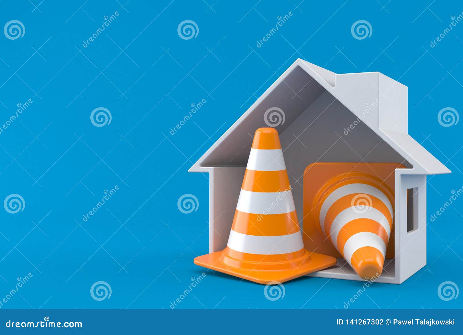 House Cross-section with Traffic Cone Stock Illustration - Illustration ...