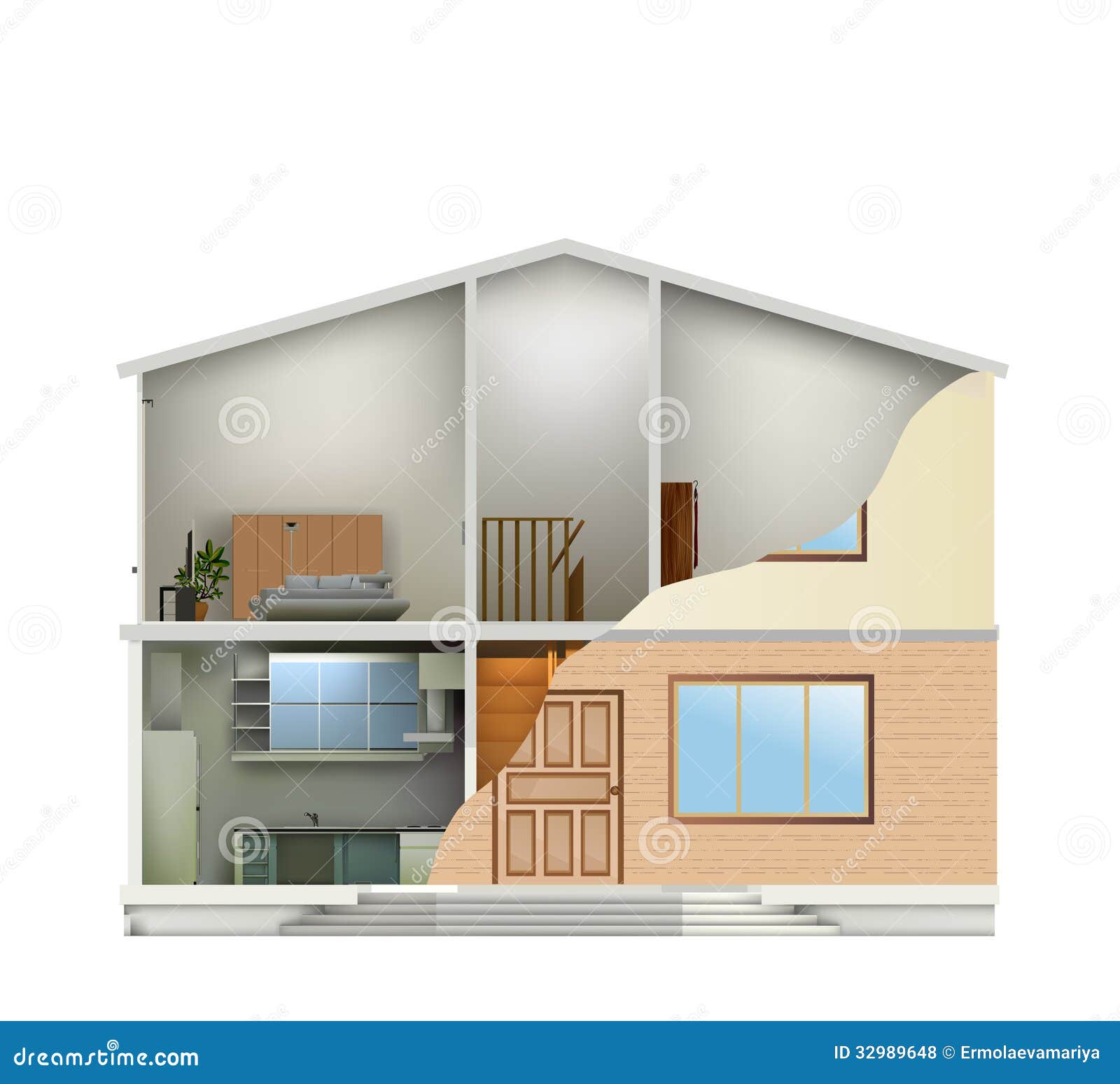 House Cut with Interiors and Part Facade. Vector Stock Vector ...