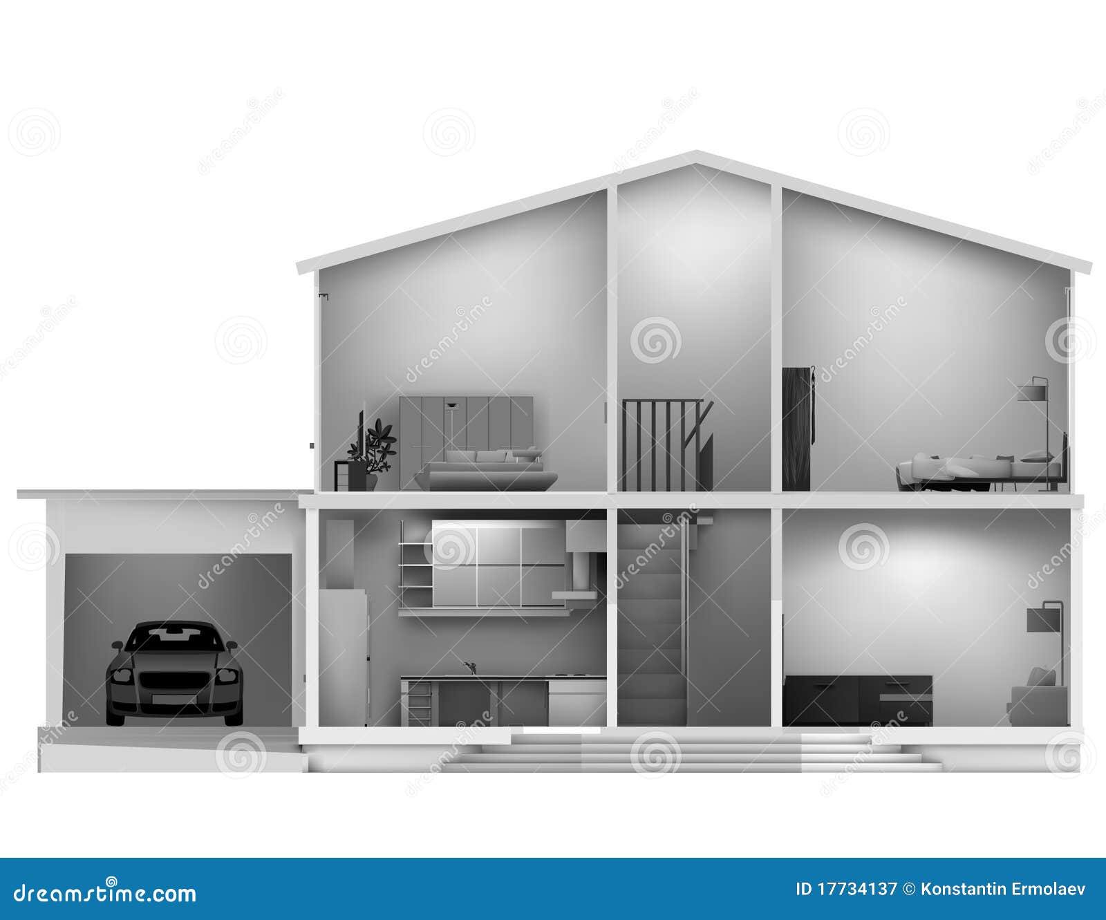 House Cut with Interiors. Vector Stock Illustration - Illustration of ...