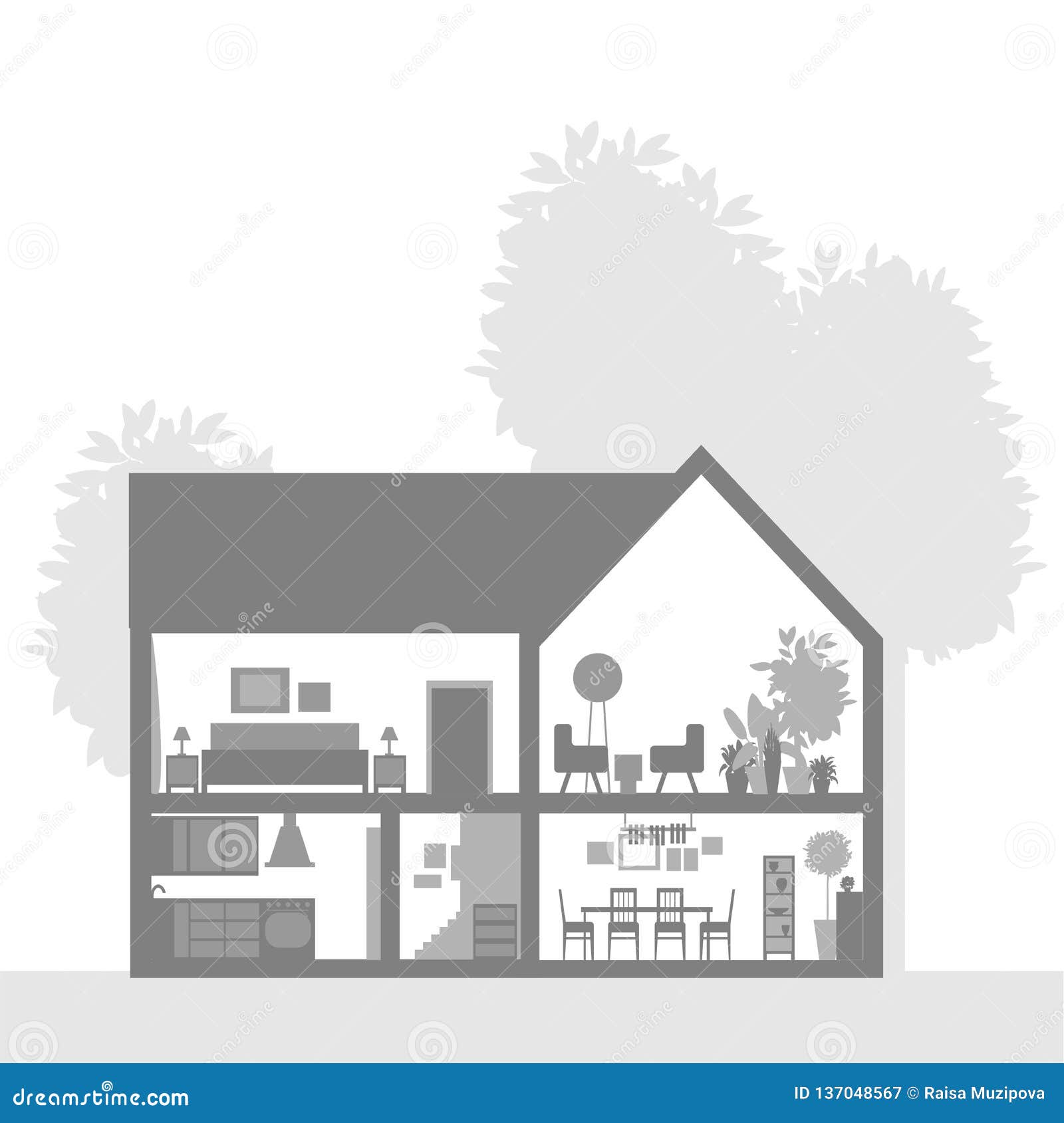 House in Cut. Modern House Interior Stock Vector - Illustration of home ...