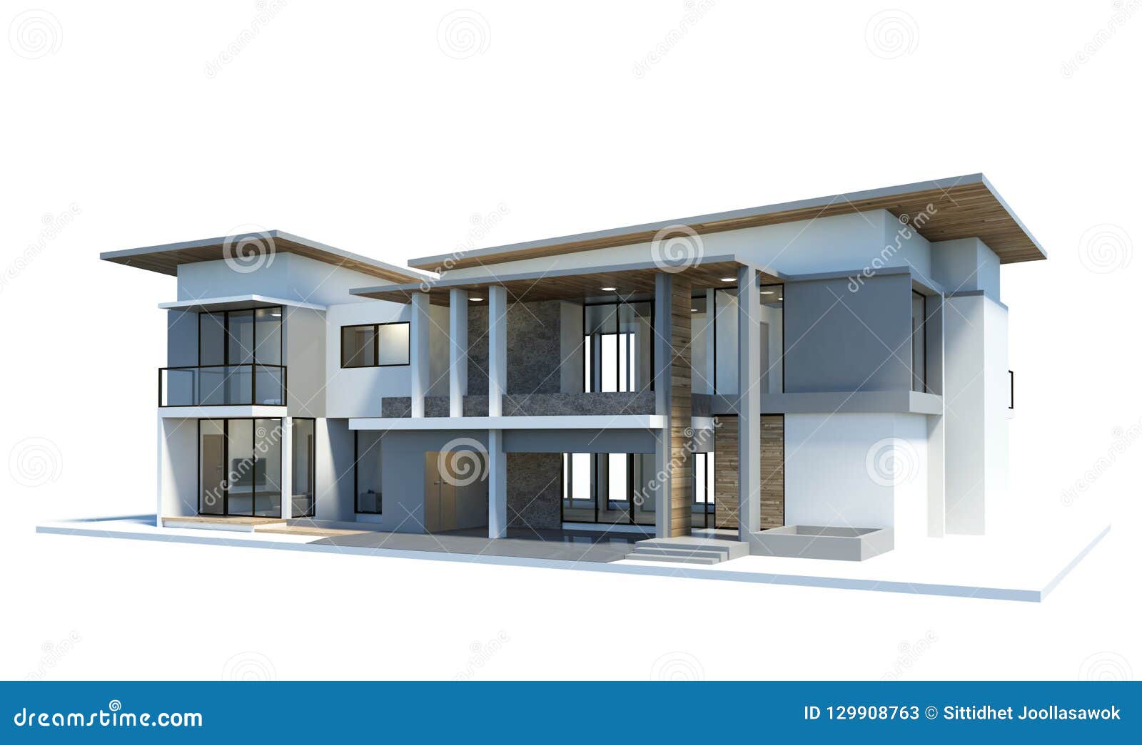 House 3d Modern Rendering on White Background. Stock Illustration ...