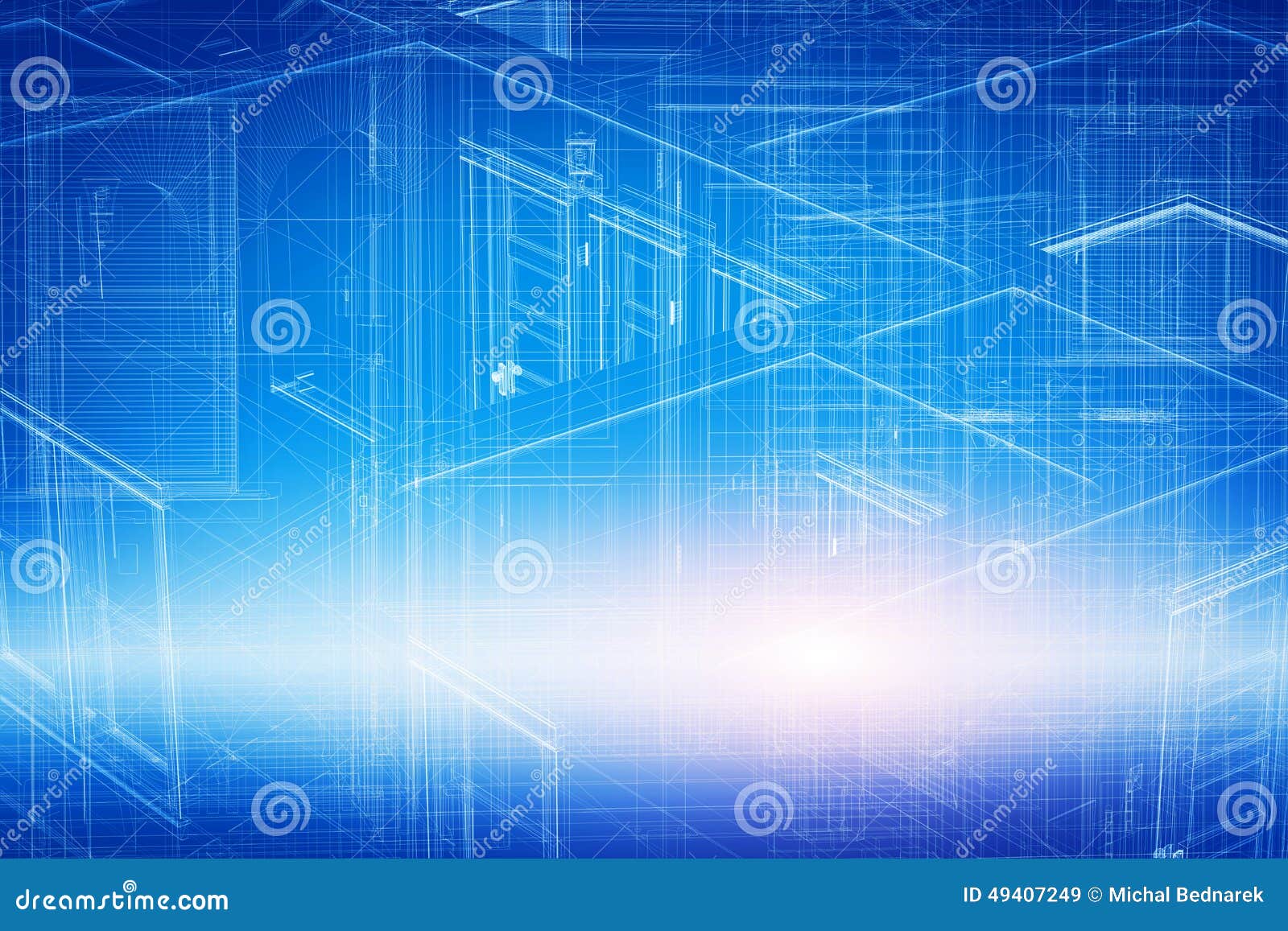 House 3d Project, Design in Blueprint Wireframe Structure Stock ...