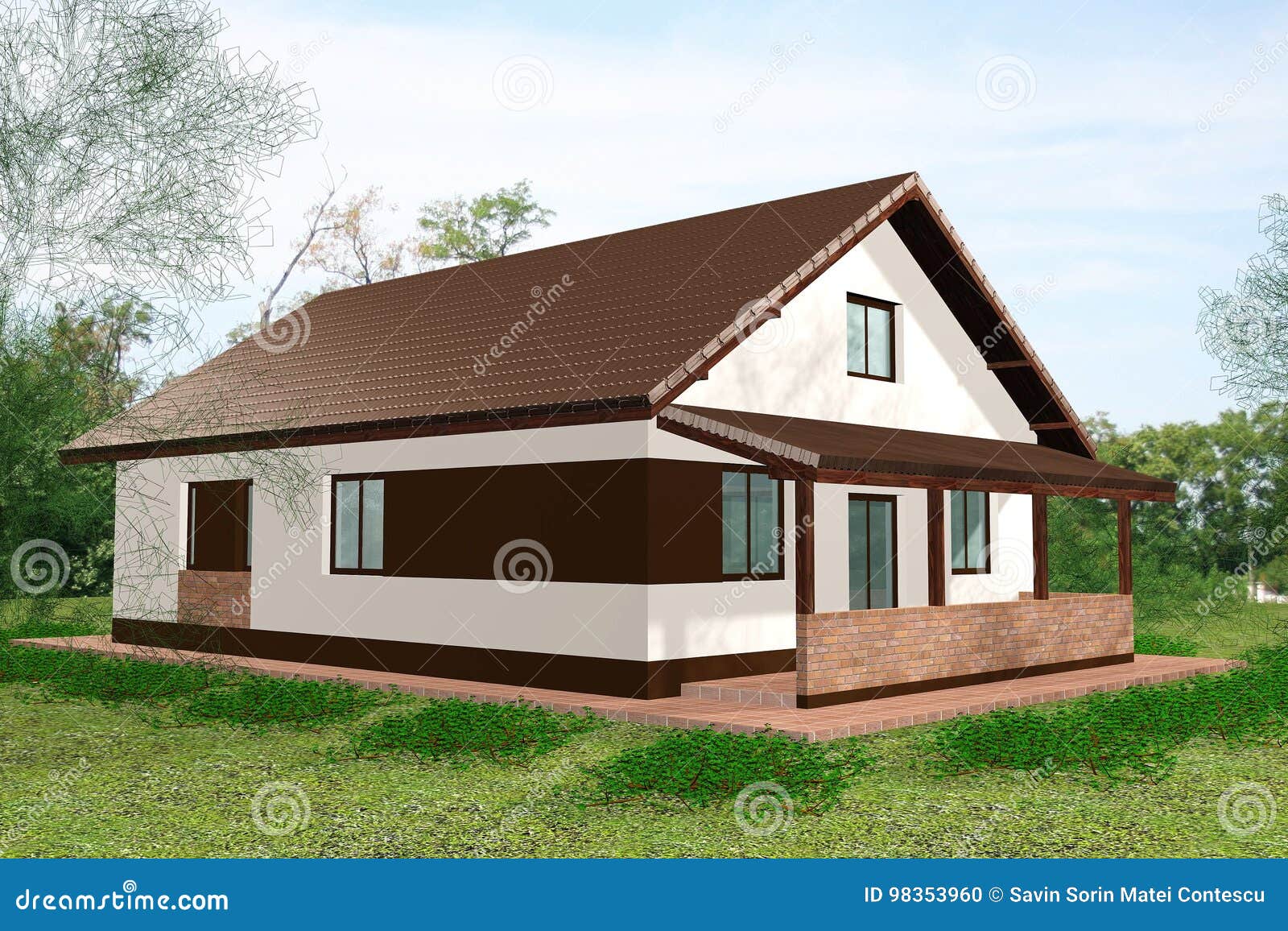 House 3D Render back view stock illustration. Illustration of ...