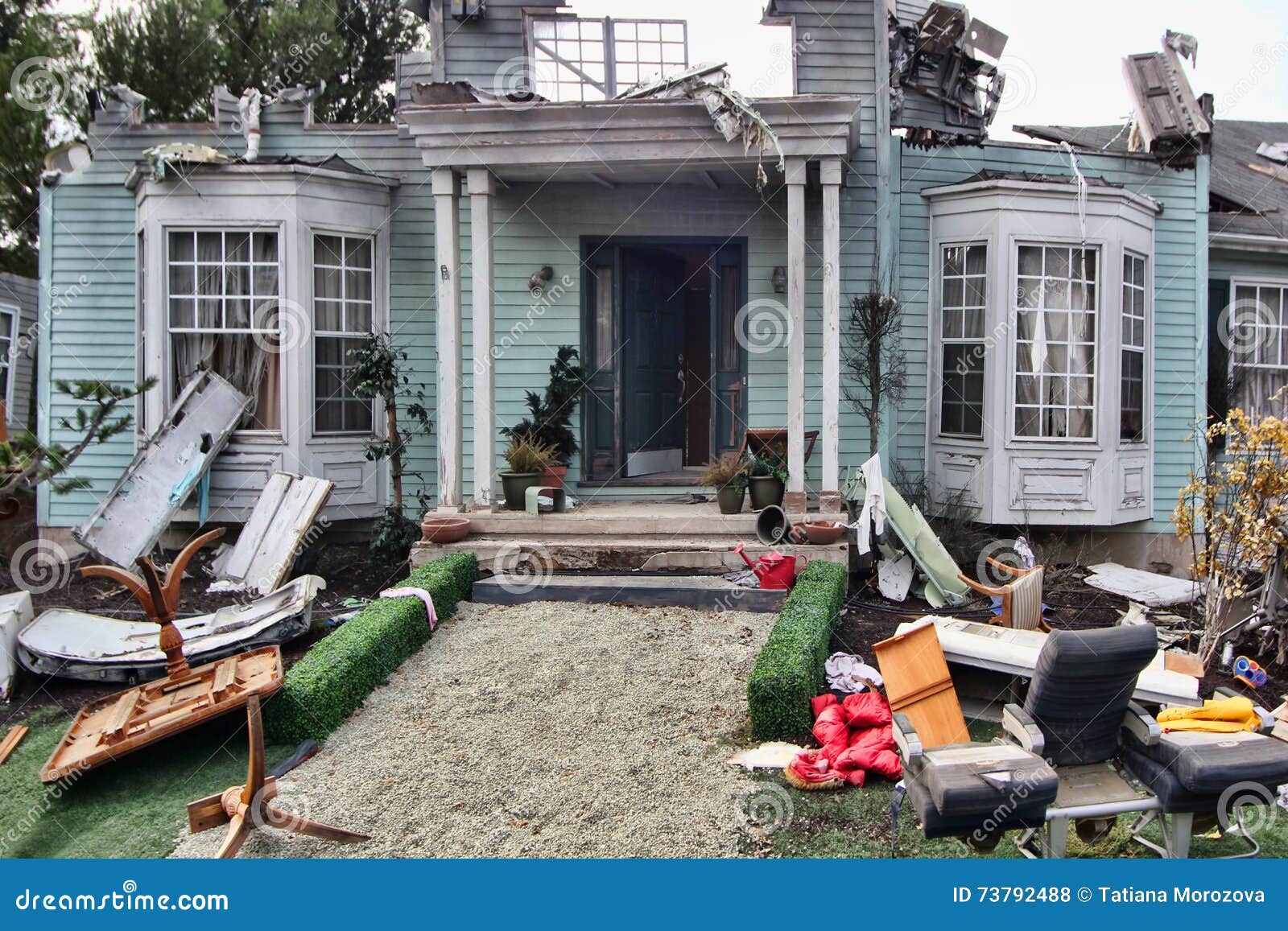 House damaged by disaster stock photo. Image of tree - 73792488