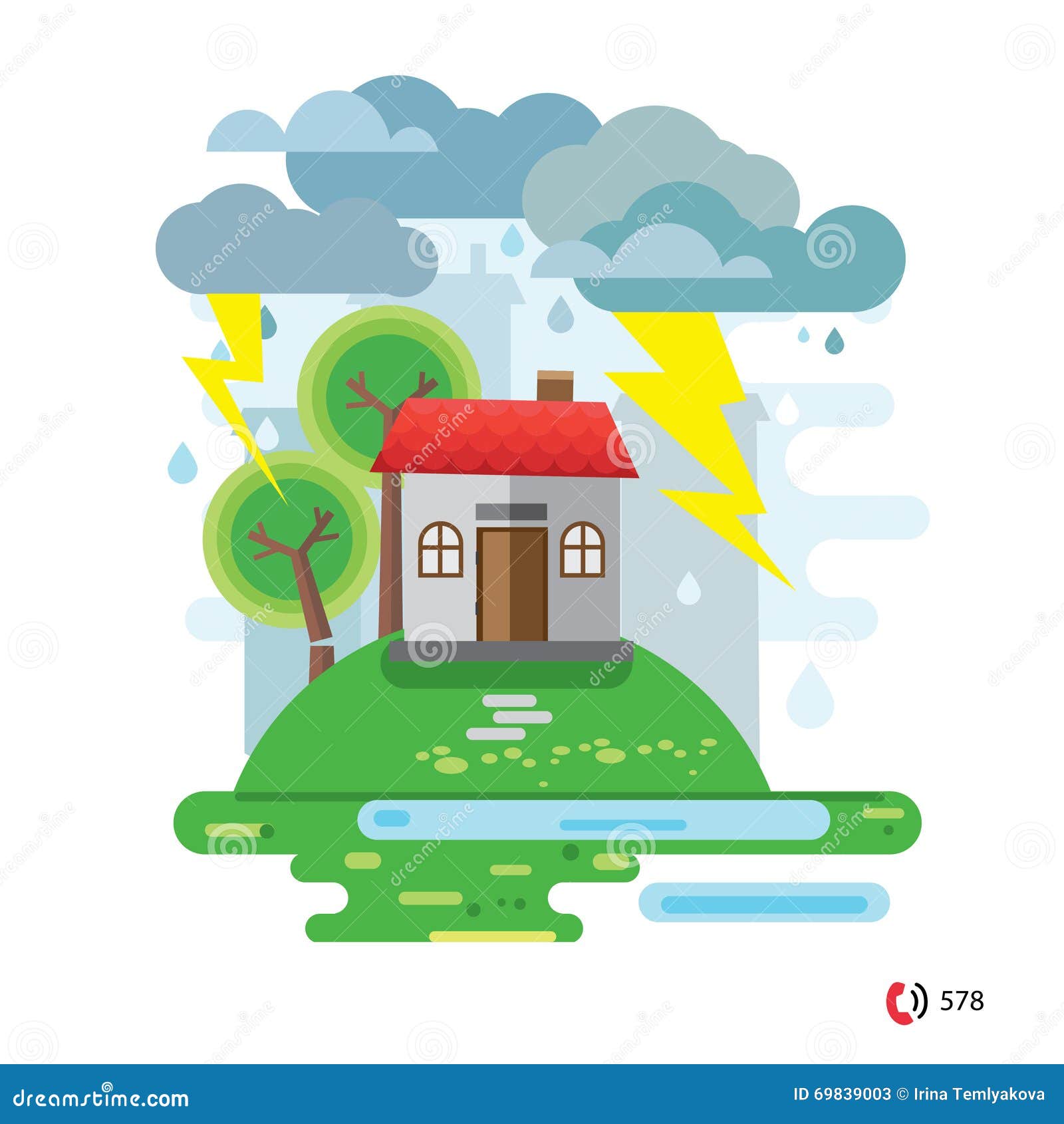 House Damaged By Landslide With Falling Rocks And Mud Graphic Cartoon ...