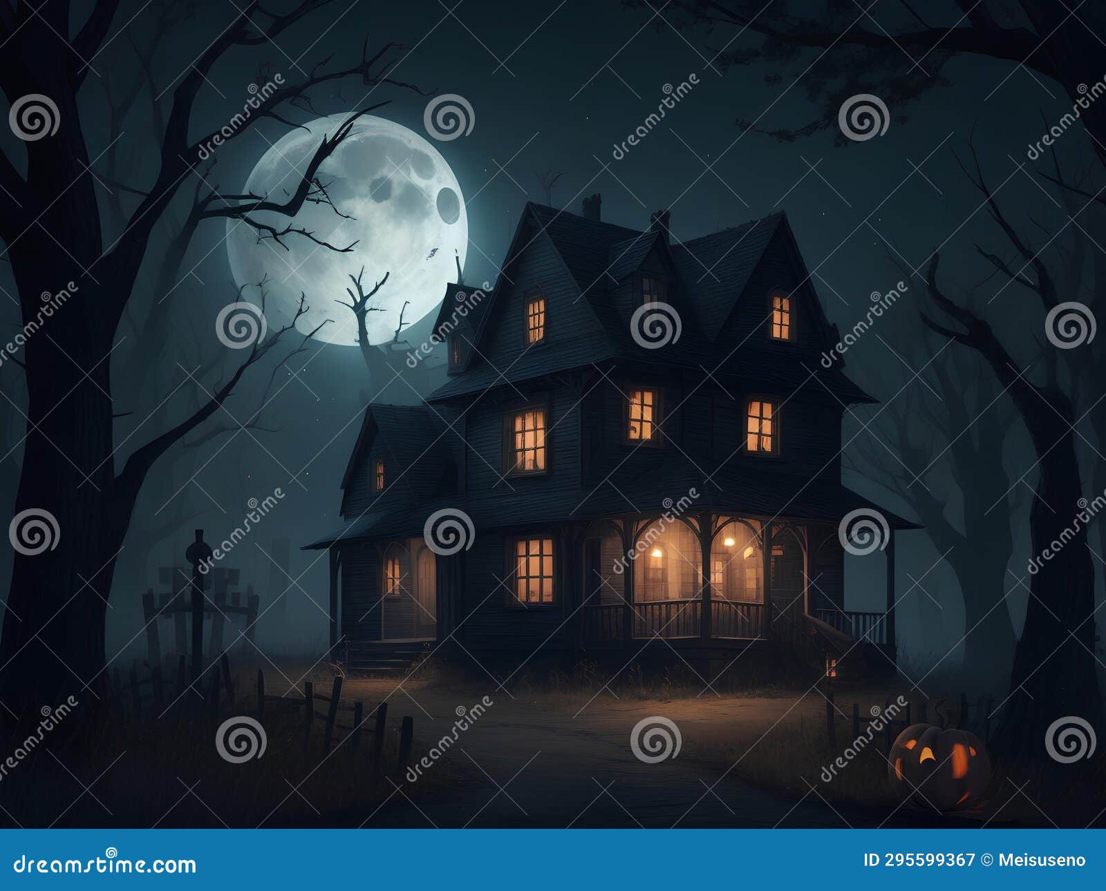 House at Dark, Scary Night Illustration Stock Illustration ...