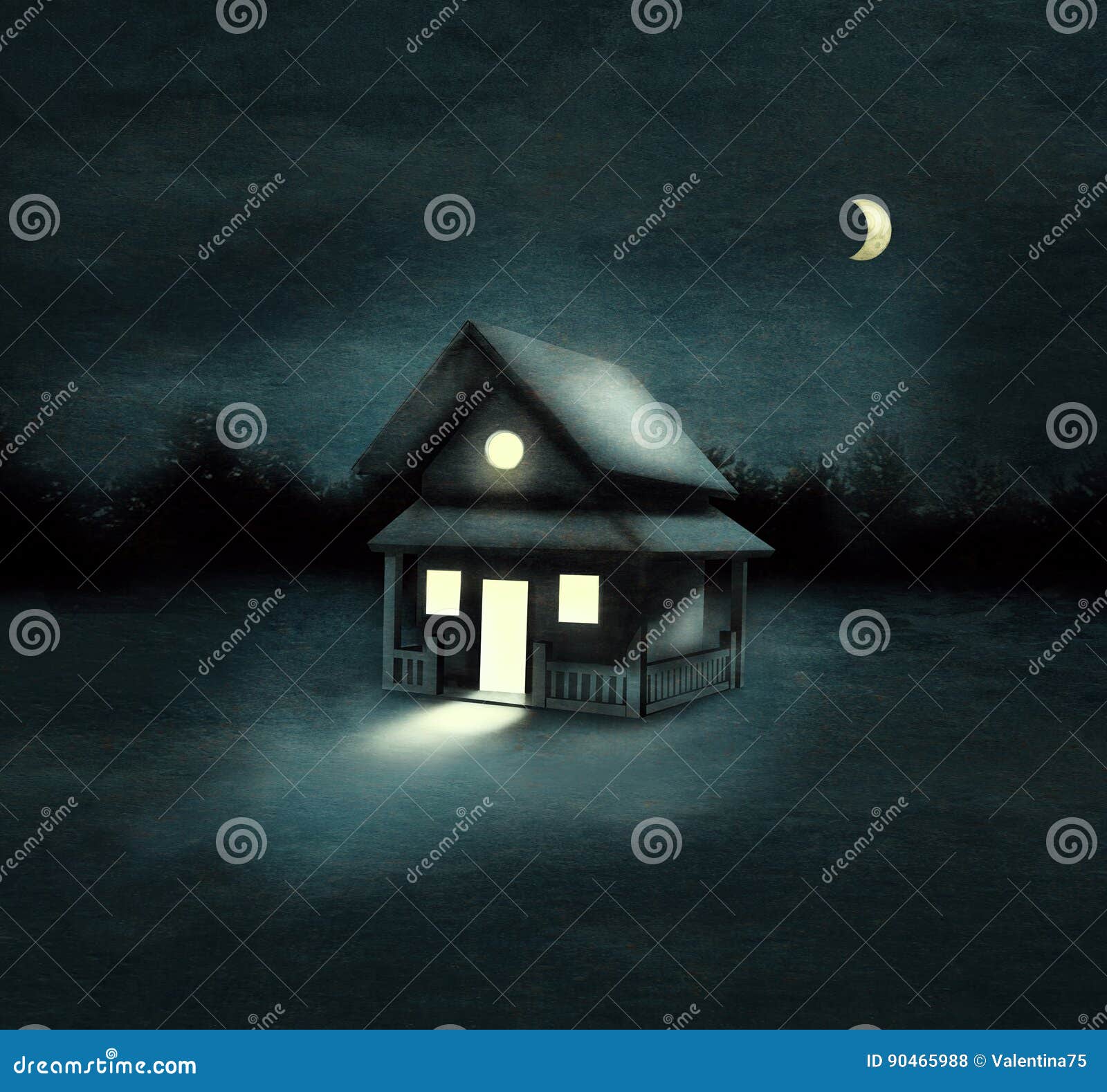 House in the Darkness Forest Stock Illustration - Illustration of ...