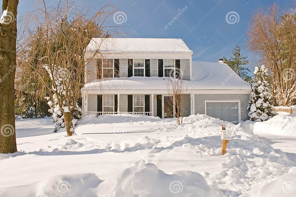 House in deep winter snow stock image. Image of home - 12930953