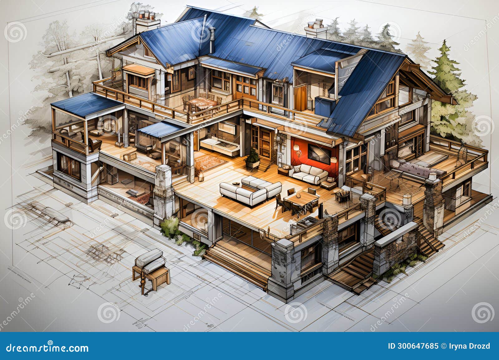 House, Design, Drawing, Architectural Plan 3D,technology Concept Stock ...