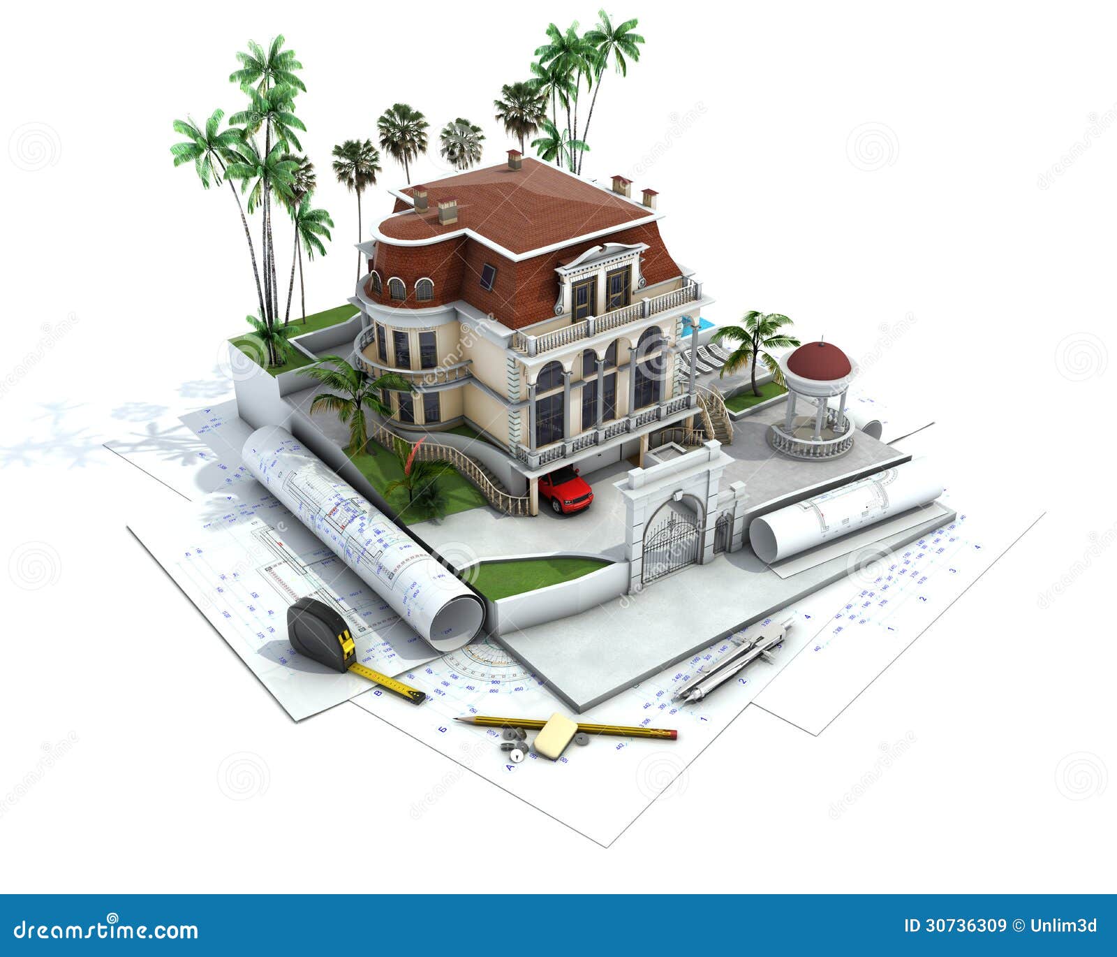 House Design Progress, Architecture Visualization Stock Illustration ...