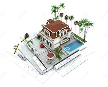 House Design Progress, Architecture Visualization Stock Illustration ...