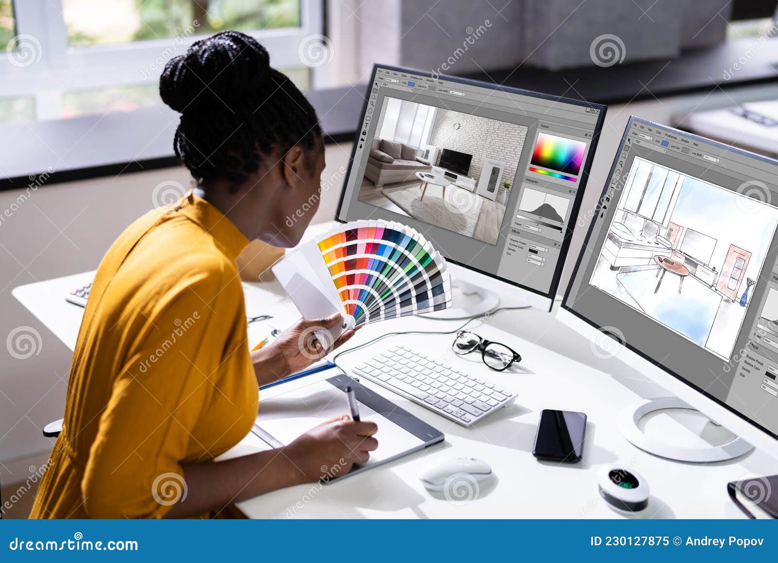 House Designer Using Office Computer Stock Image - Image of sample ...